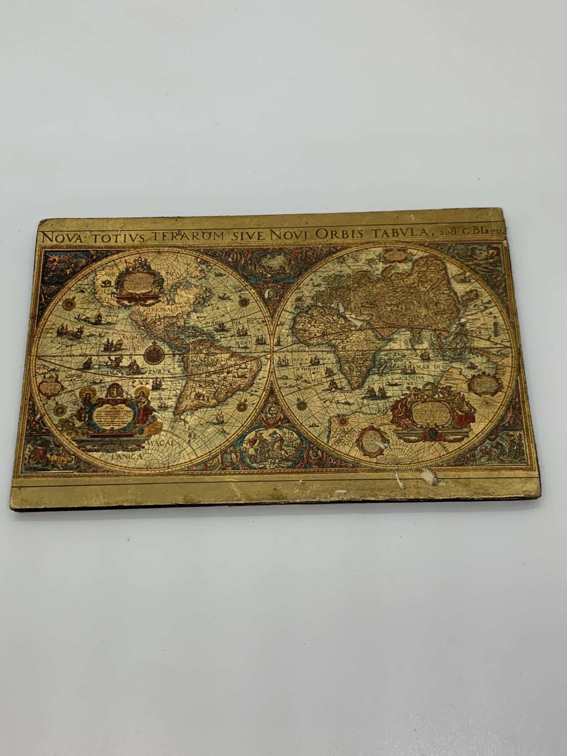 Valentine Printed in England Golden Old World Map Plaques x 2 - Vintage ...