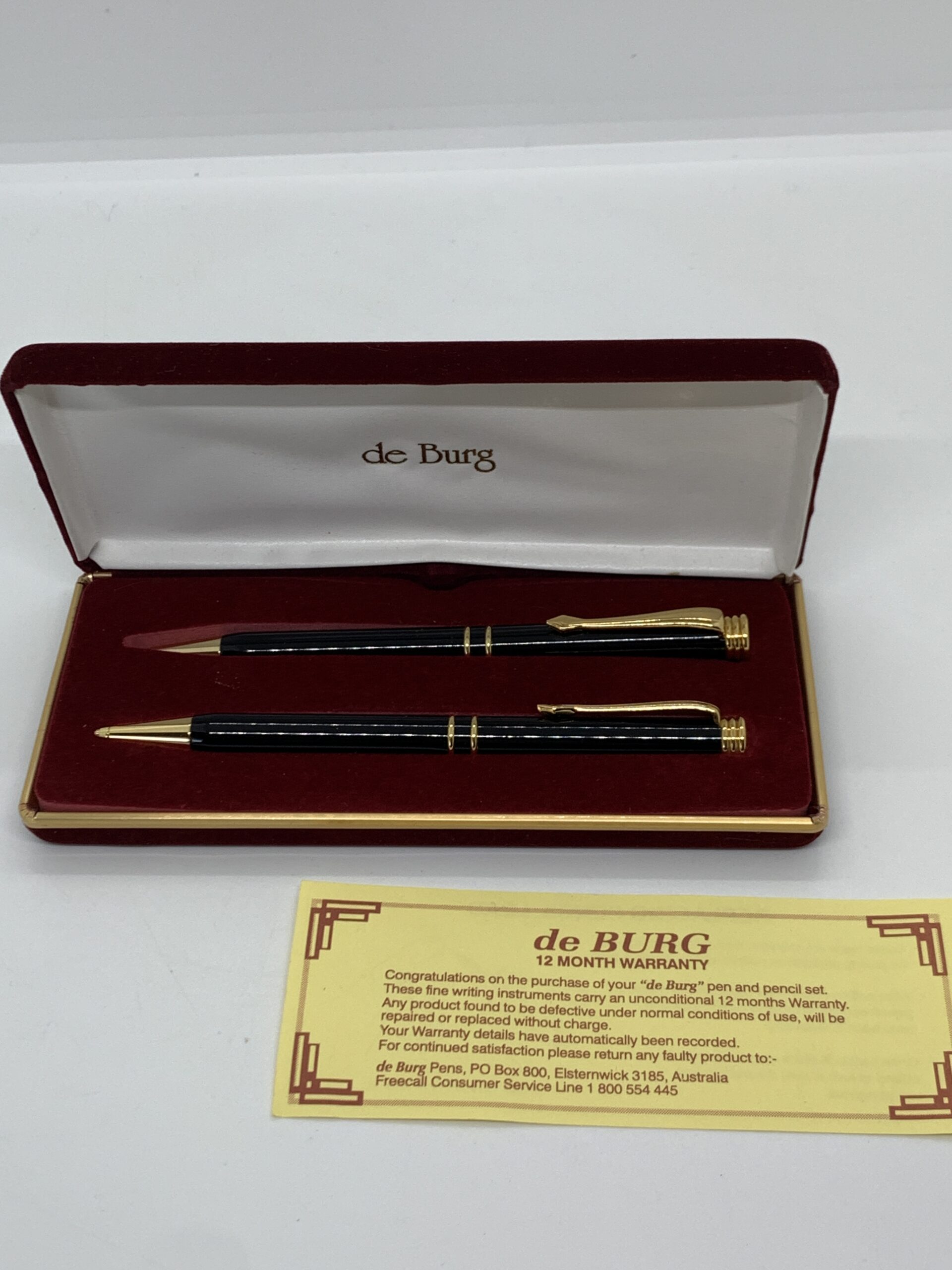 de Burg Pen and Pencil Set in Case - Vintage Keepsakes