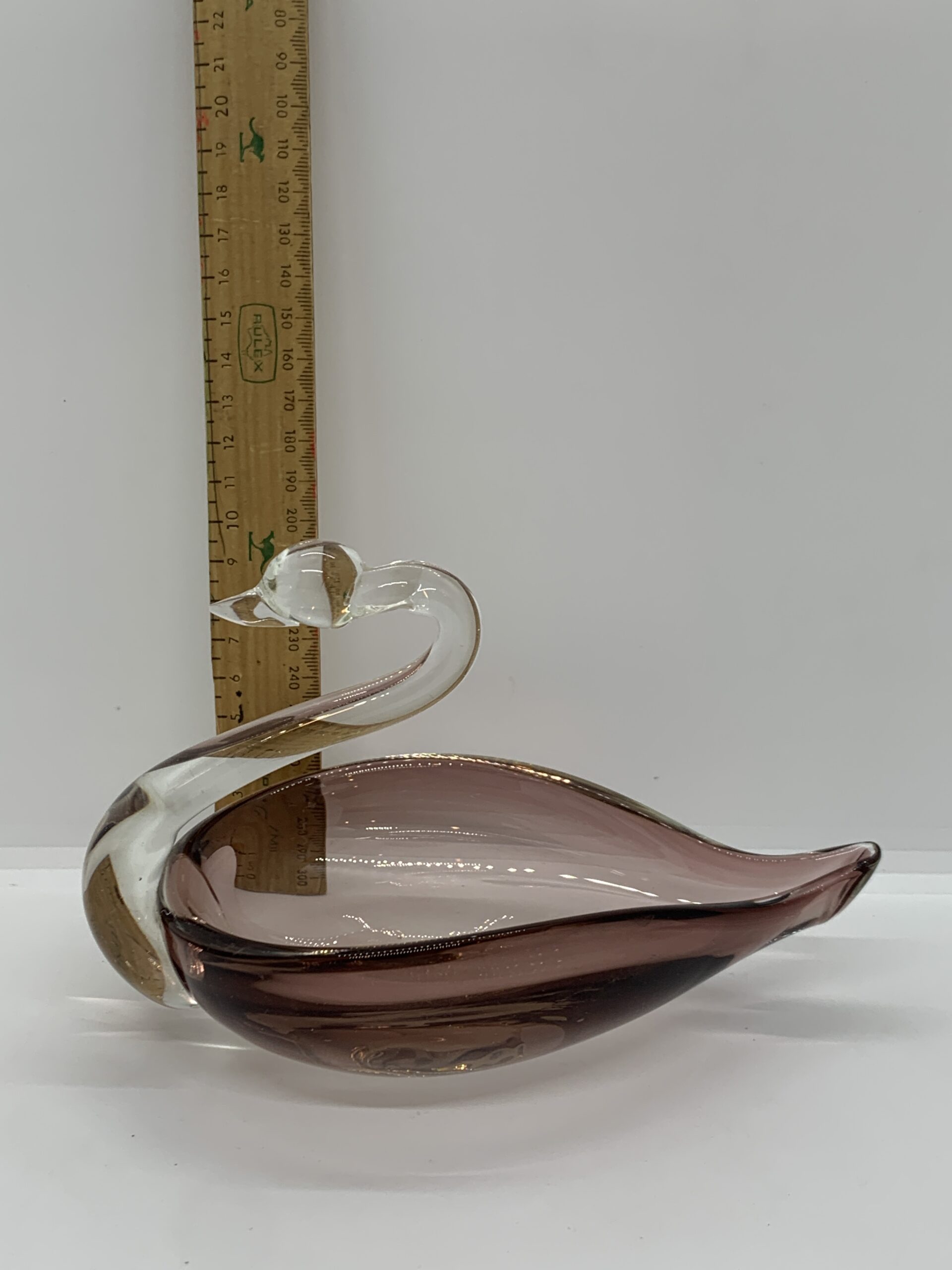 Art Glass Swan Bowl with Burgundy Tinge 11cm - Vintage Keepsakes