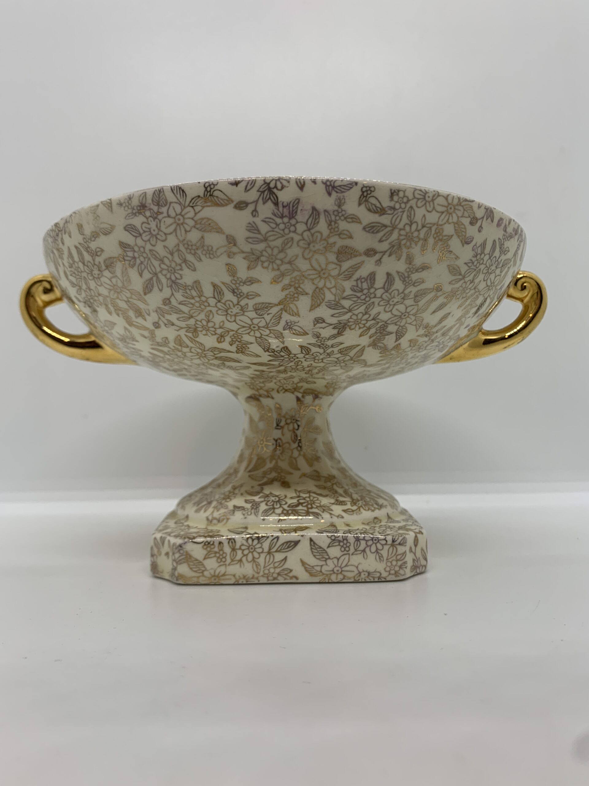 Vintage Empire Ware England Gold Chintz Comport Pedestal Bowl with ...