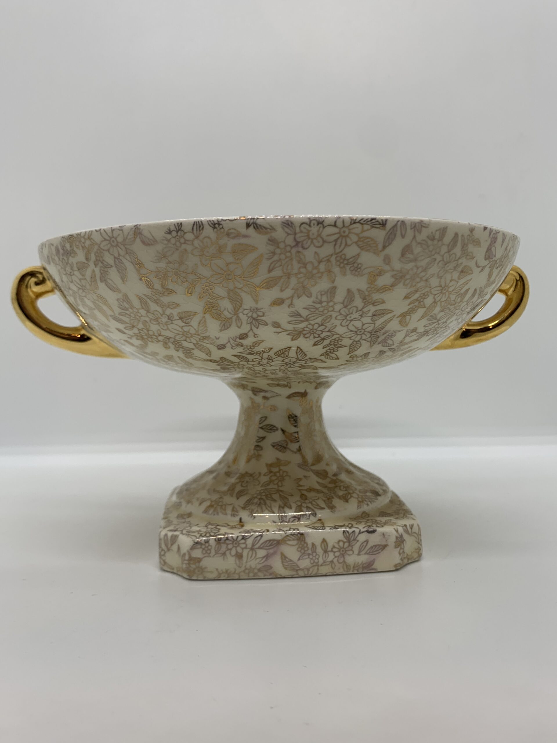 Vintage Empire Ware England Gold Chintz Comport Pedestal Bowl with ...
