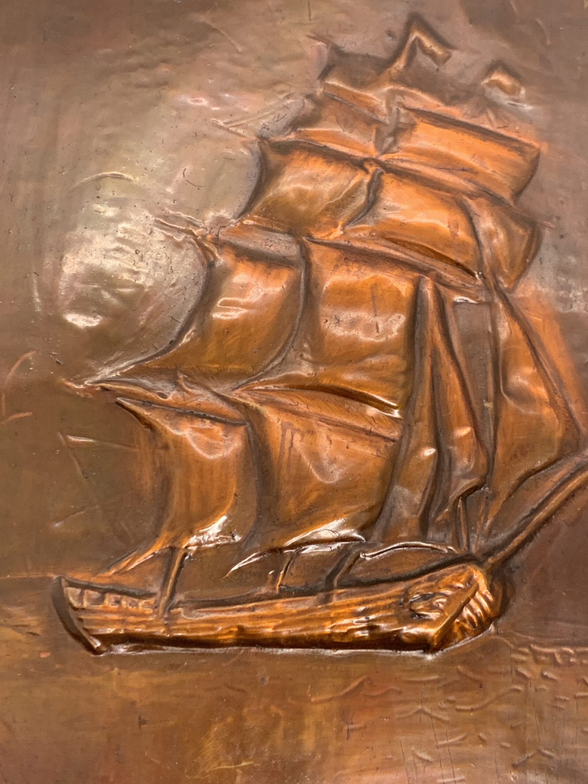 Vintage Pressed Copper Relief of a Tall Ship 32x22cm - Vintage Keepsakes