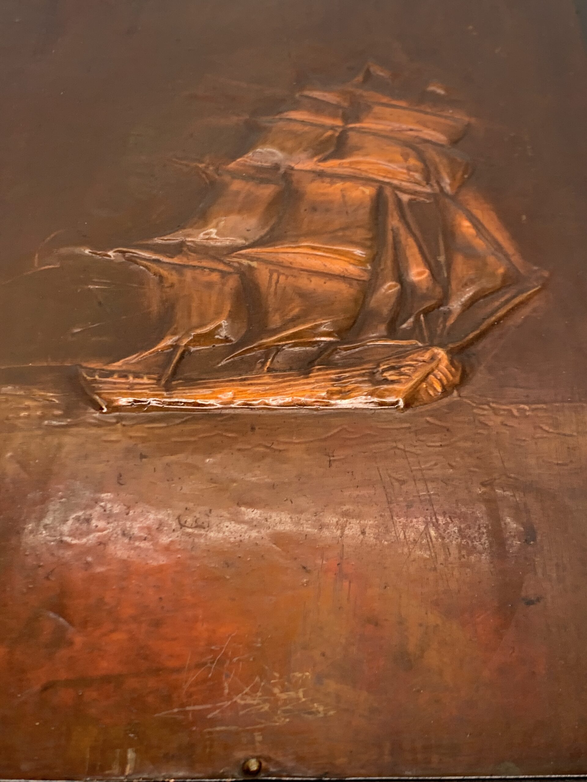Vintage Pressed Copper Relief of a Tall Ship 32x22cm - Vintage Keepsakes