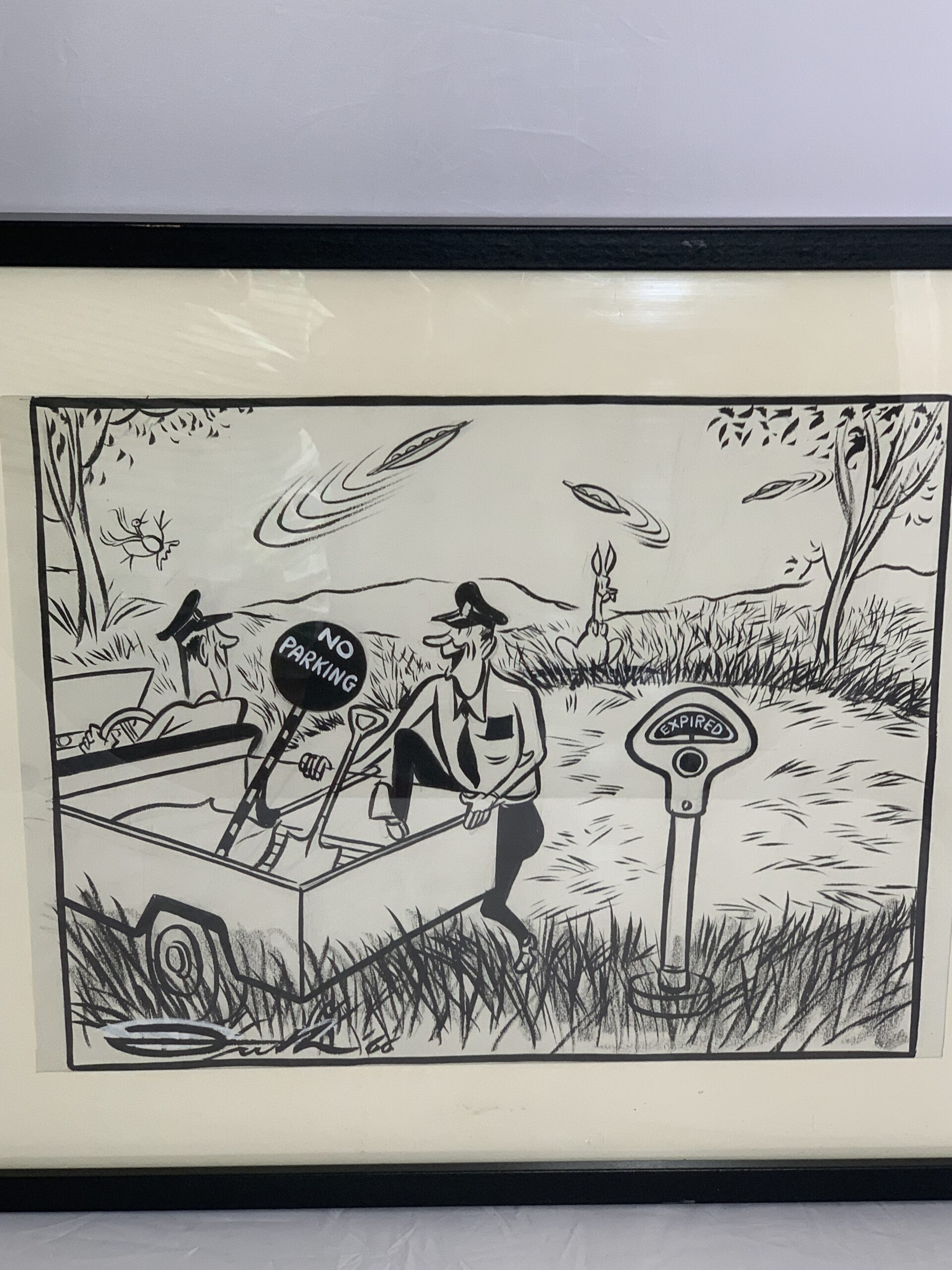 Vintage Cartoon Ink on Paper by John Frith - 1966 - No Standing ...