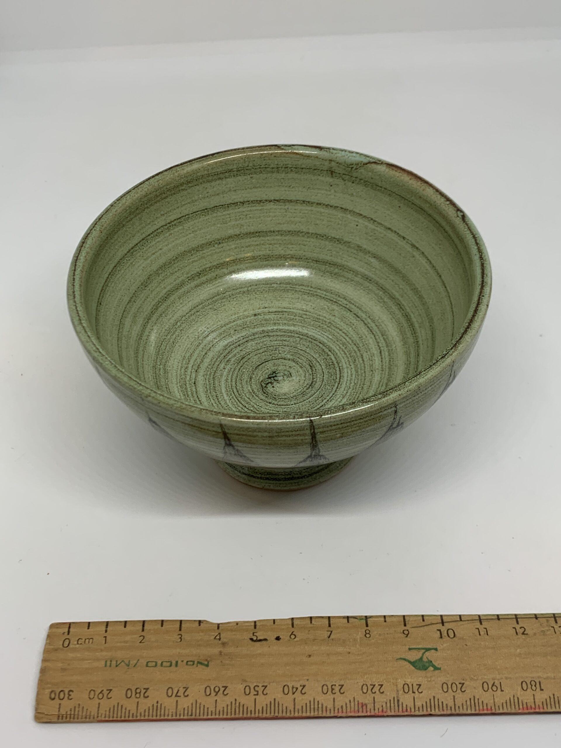 Hanmer Studio (NZ) Pottery Green Footed Bowl 11cm wide (marked to base ...
