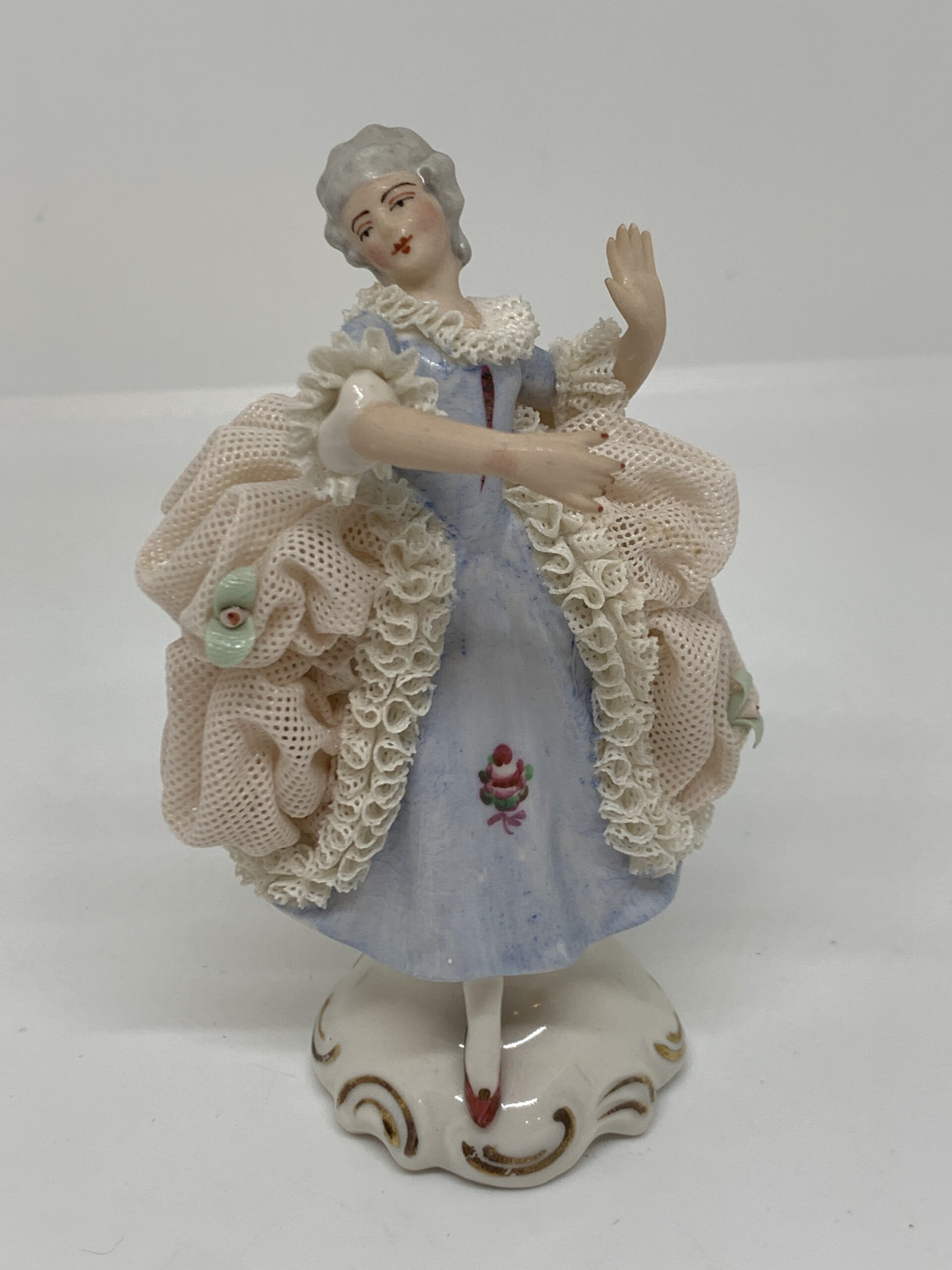 Beautiful Dresden Figure with Lace Dress 12cm - Vintage Keepsakes
