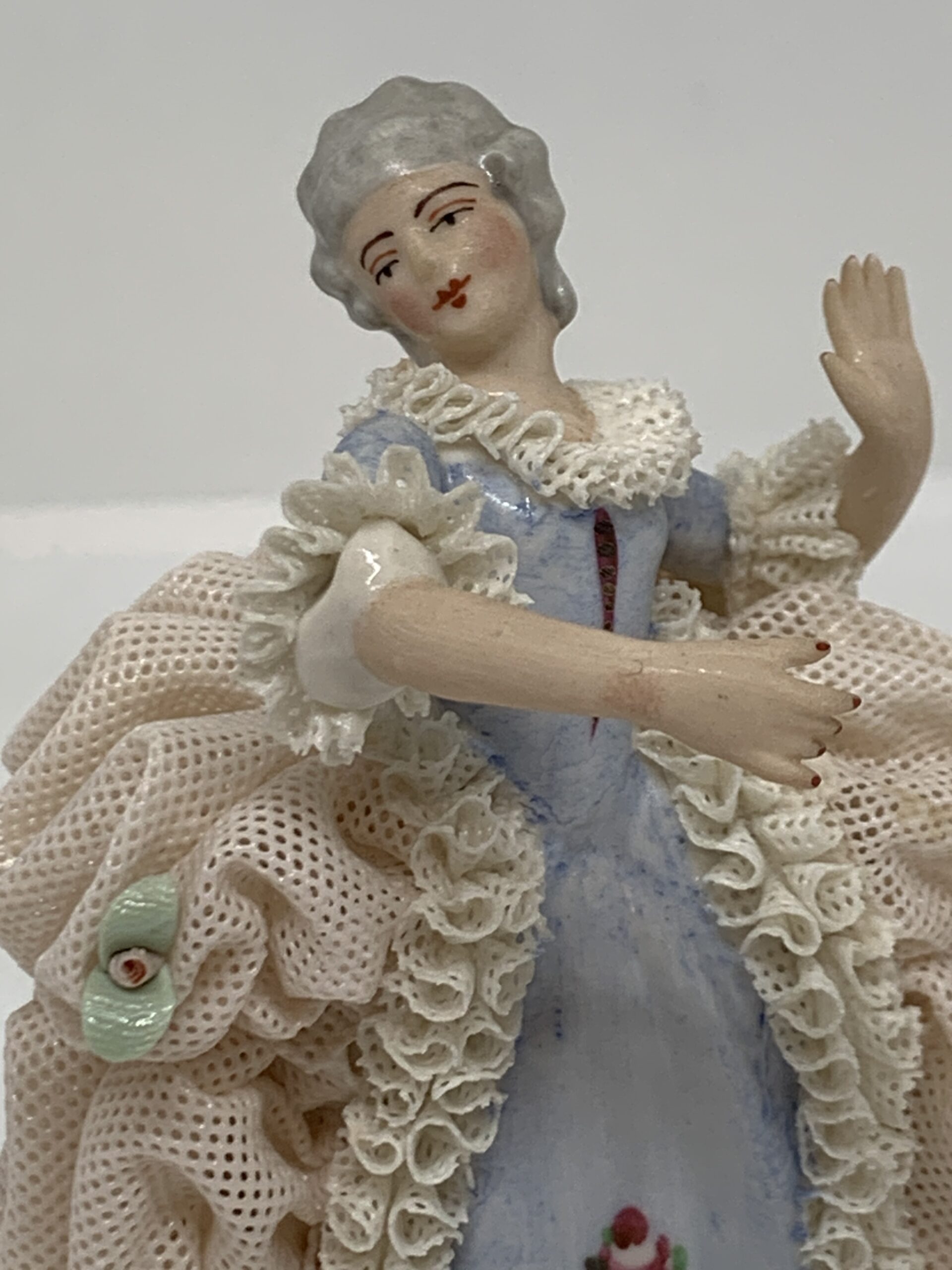 Beautiful Dresden Figure with Lace Dress 12cm - Vintage Keepsakes