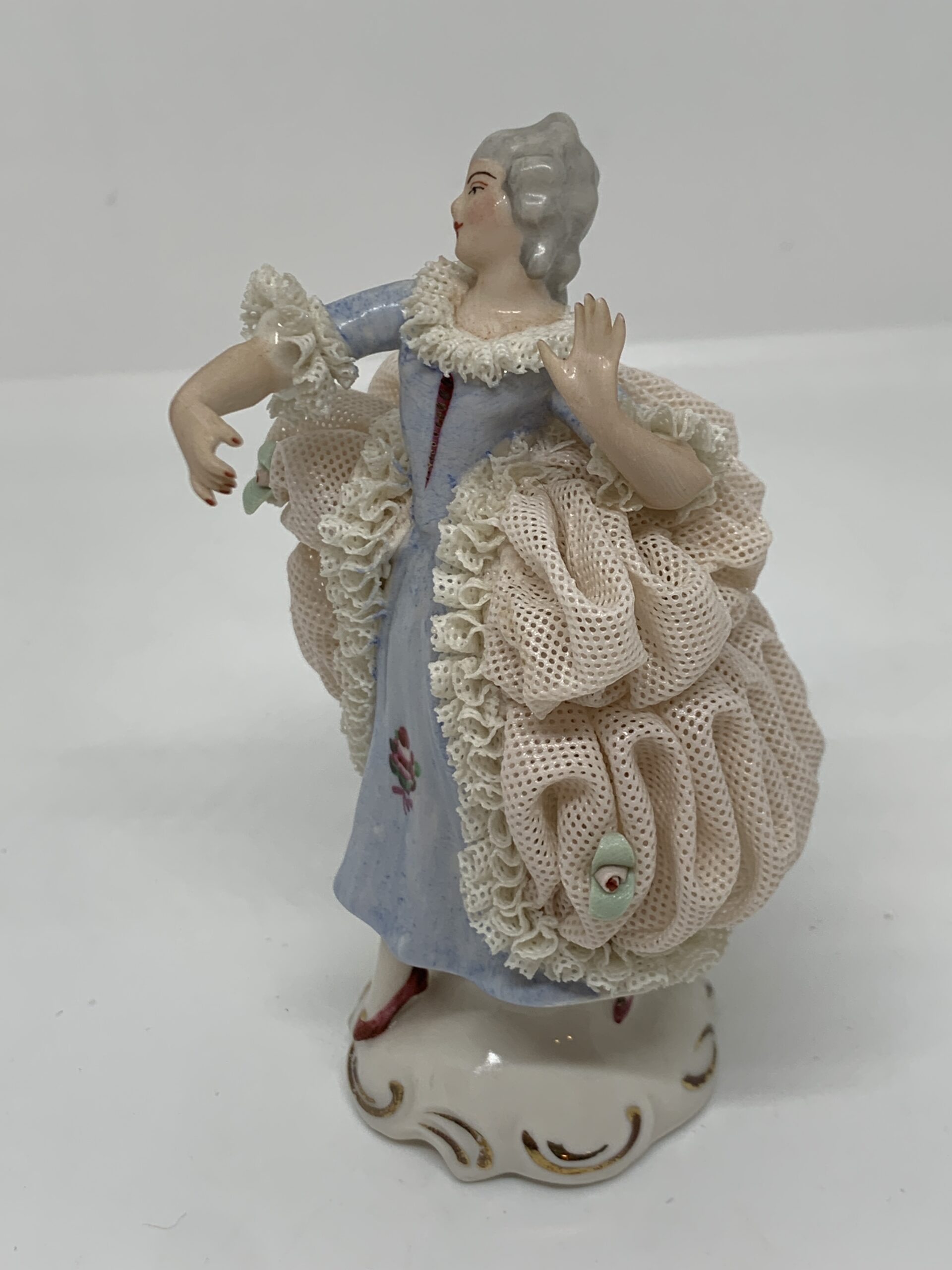 Beautiful Dresden Figure with Lace Dress 12cm - Vintage Keepsakes