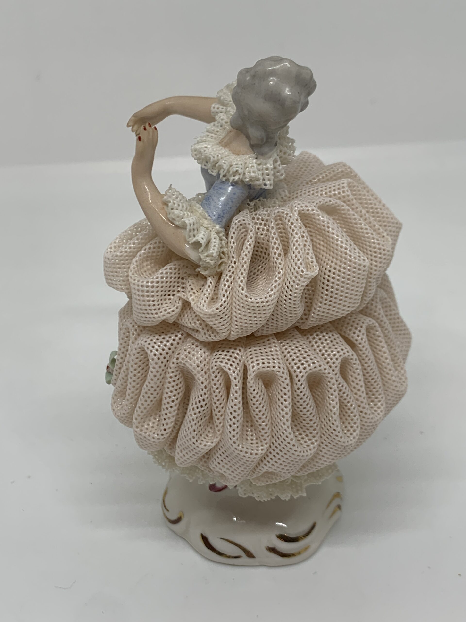 Beautiful Dresden Figure with Lace Dress 12cm - Vintage Keepsakes