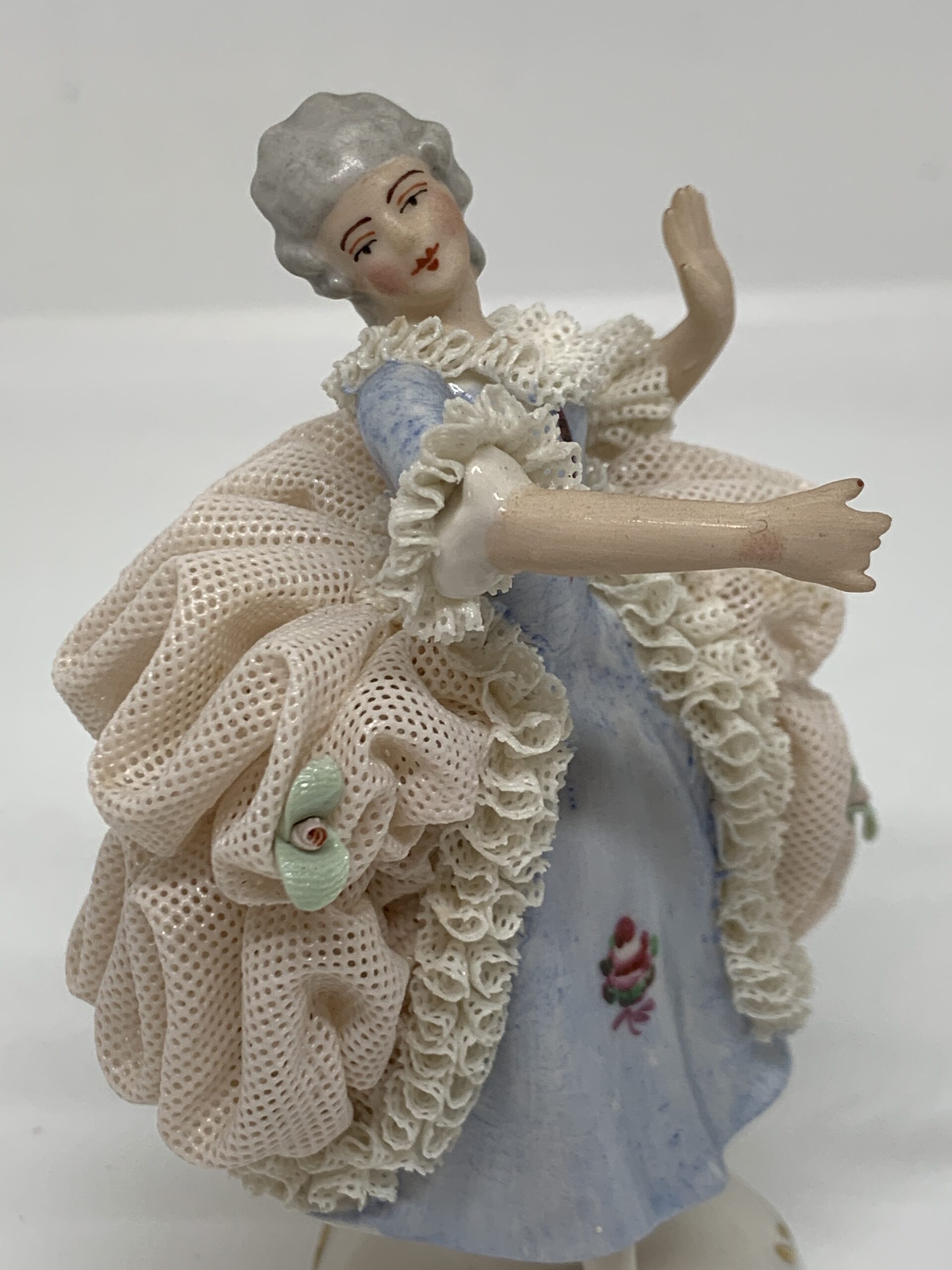 Beautiful Dresden Figure with Lace Dress 12cm - Vintage Keepsakes