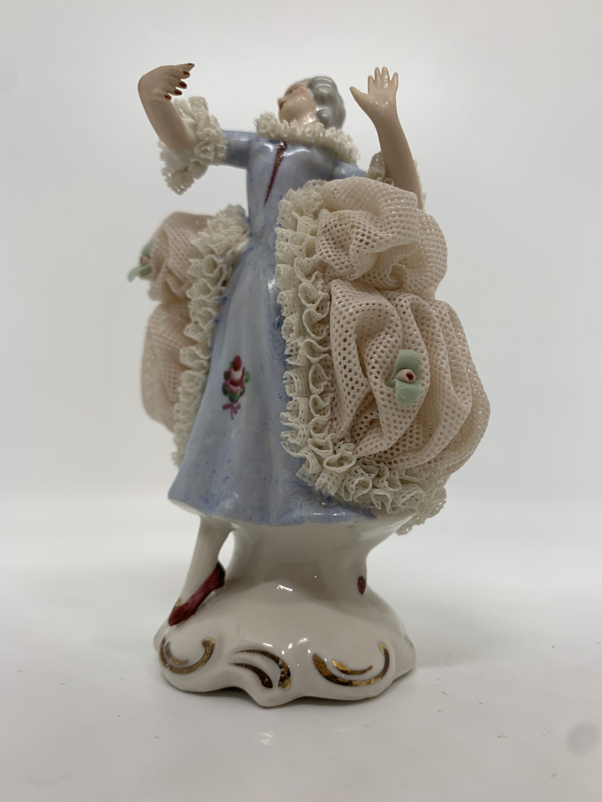 Beautiful Dresden Figure with Lace Dress 12cm - Vintage Keepsakes