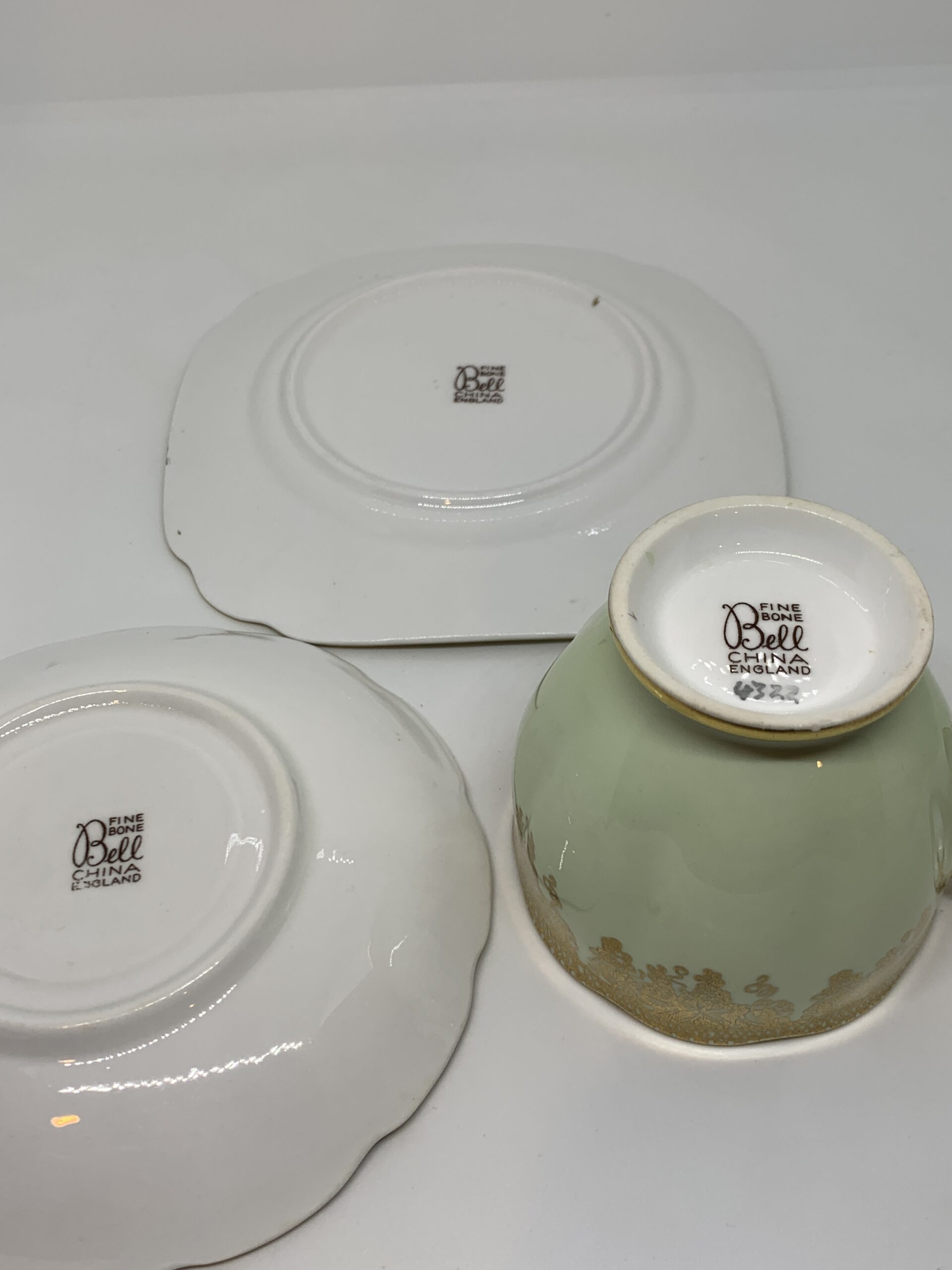 Vintage Bell Fine Bone China Pale Green with Gilt Grapes and Vines Trio ...