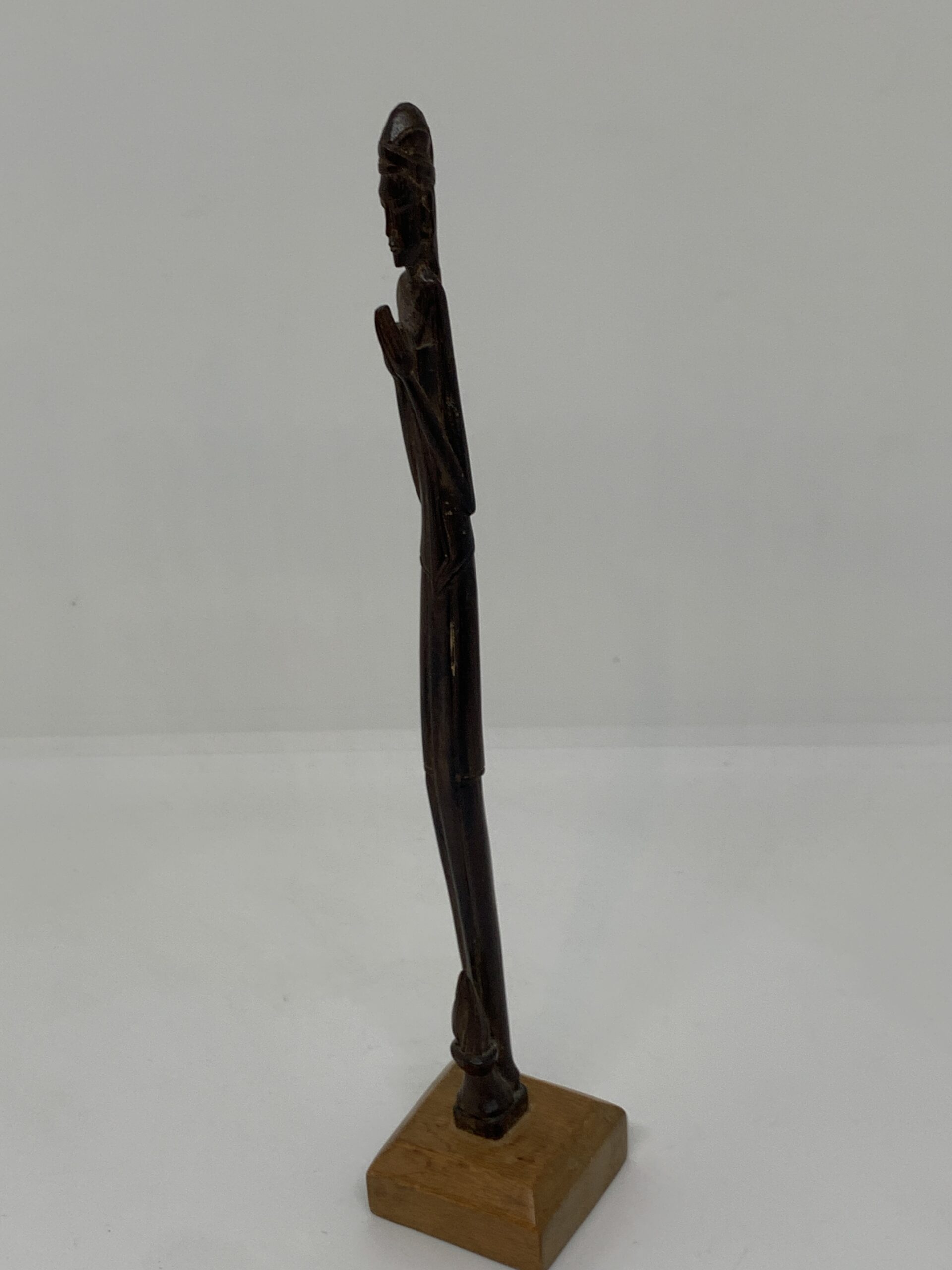 Small Thin Wooden Ebonised Figure on Base 20cm - Vintage Keepsakes