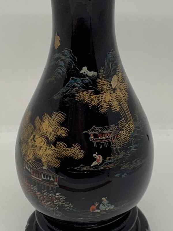 Chinese Lacquer Ware Vase on Base 20cm - Vintage Keepsakes
