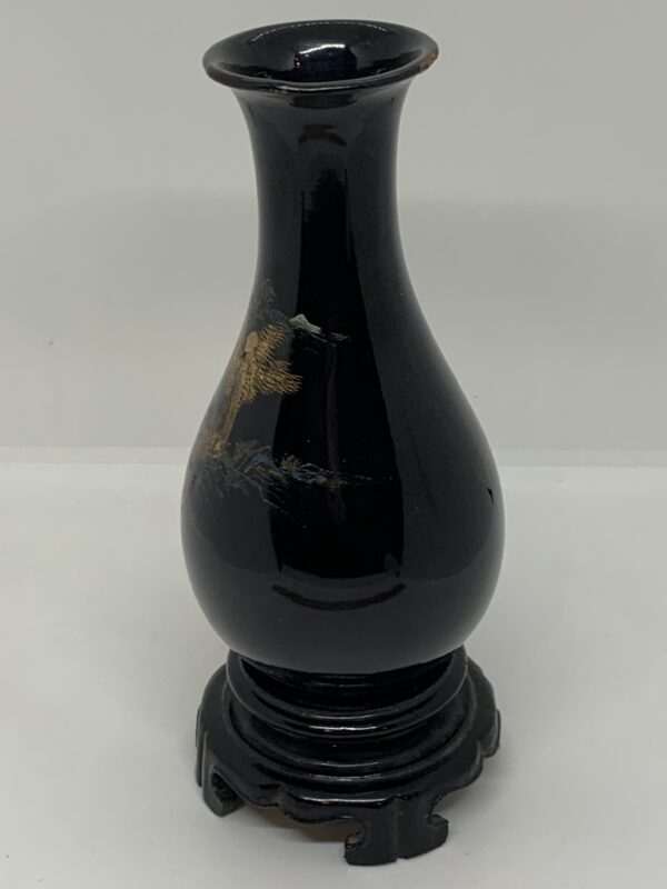 Chinese Lacquer Ware Vase on Base 20cm - Vintage Keepsakes