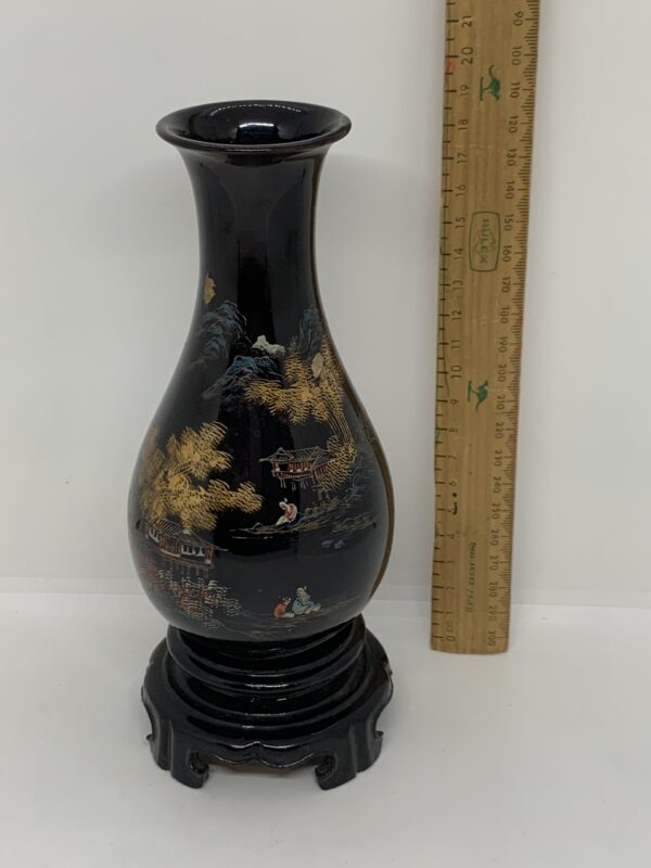 Chinese Lacquer Ware Vase on Base 20cm - Vintage Keepsakes