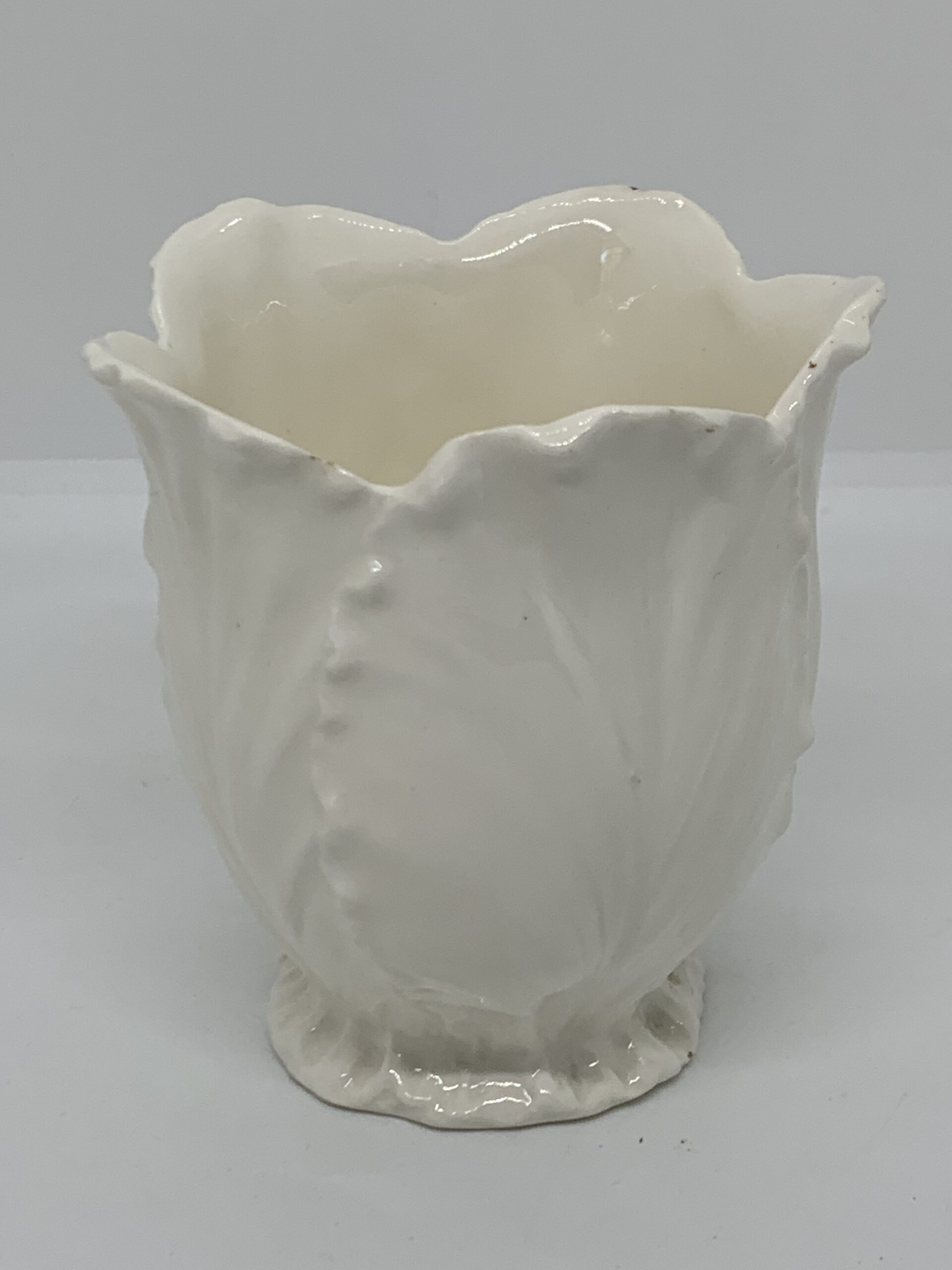 Vintage White Cabbage Leaf Vase approx 11cm high - stamped to base ...