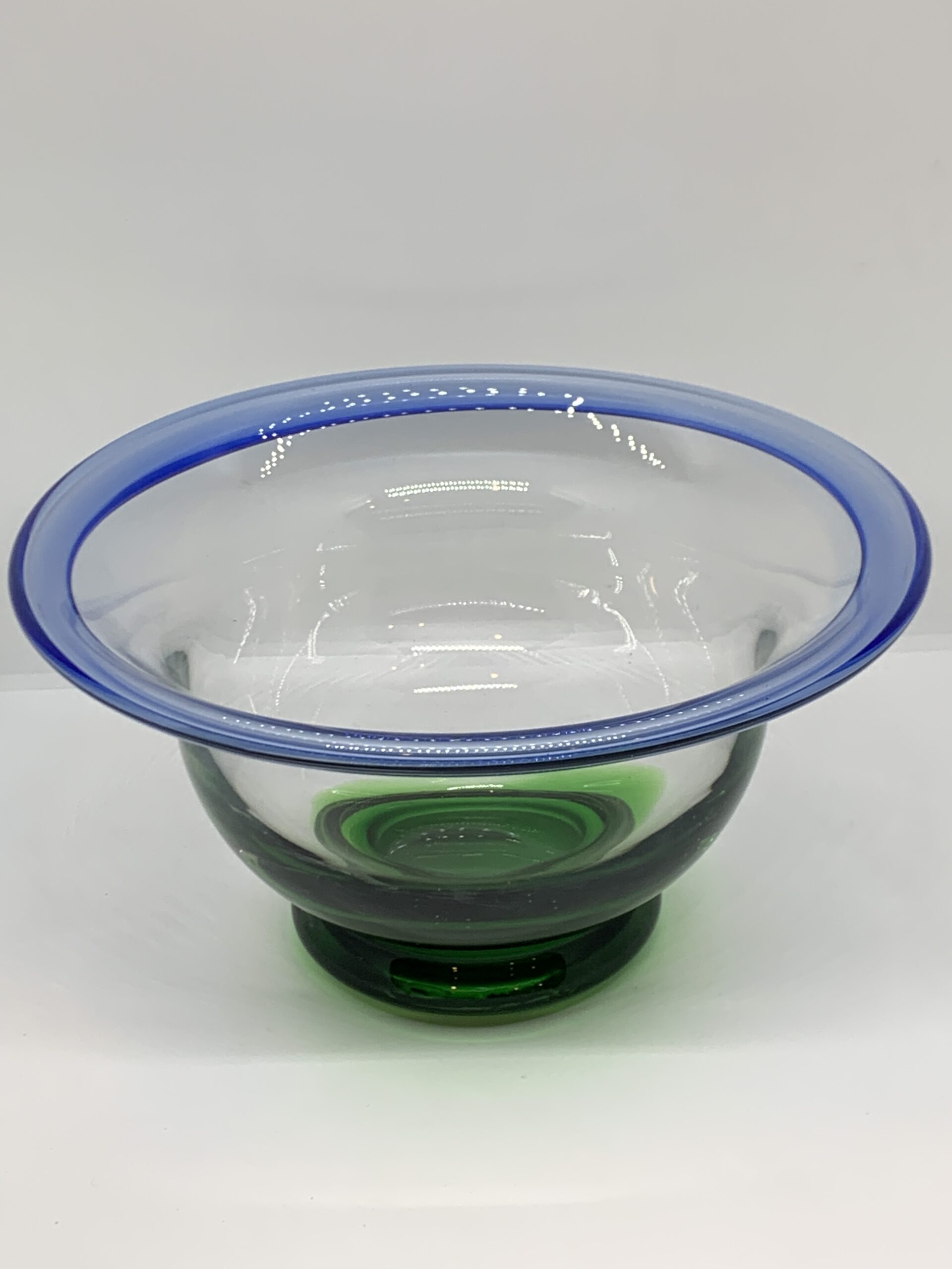 Beautiful Large Art Glass Bowl Cobalt Rim - Green Base - 25cm wide ...