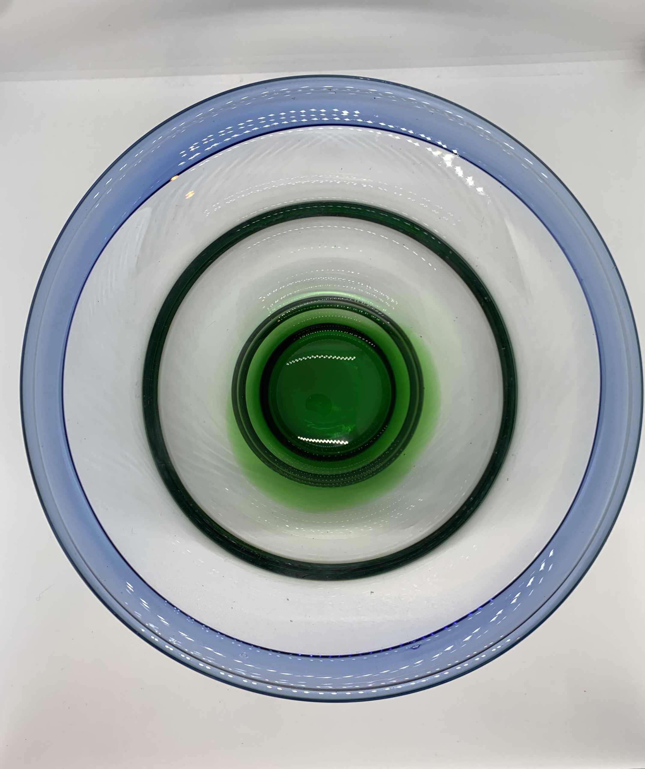 Beautiful Large Art Glass Bowl Cobalt Rim - Green Base - 25cm wide ...