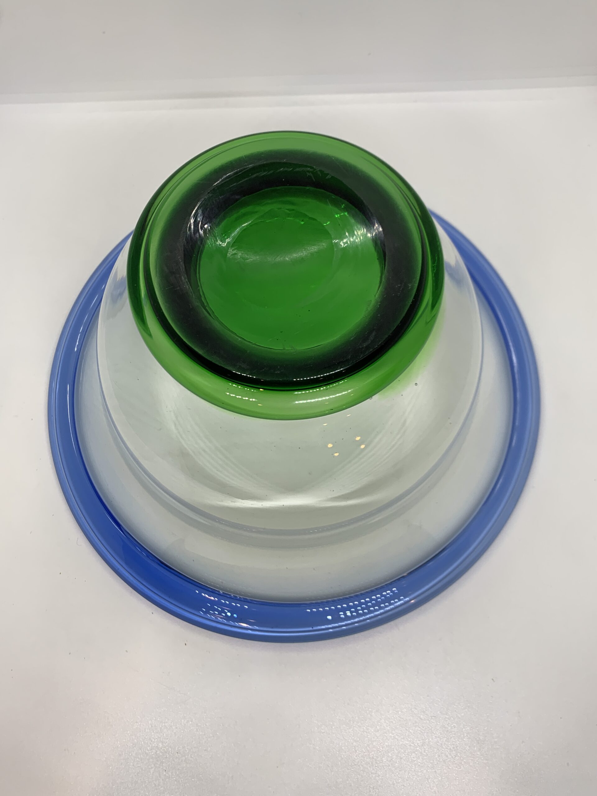 Beautiful Large Art Glass Bowl Cobalt Rim - Green Base - 25cm wide ...