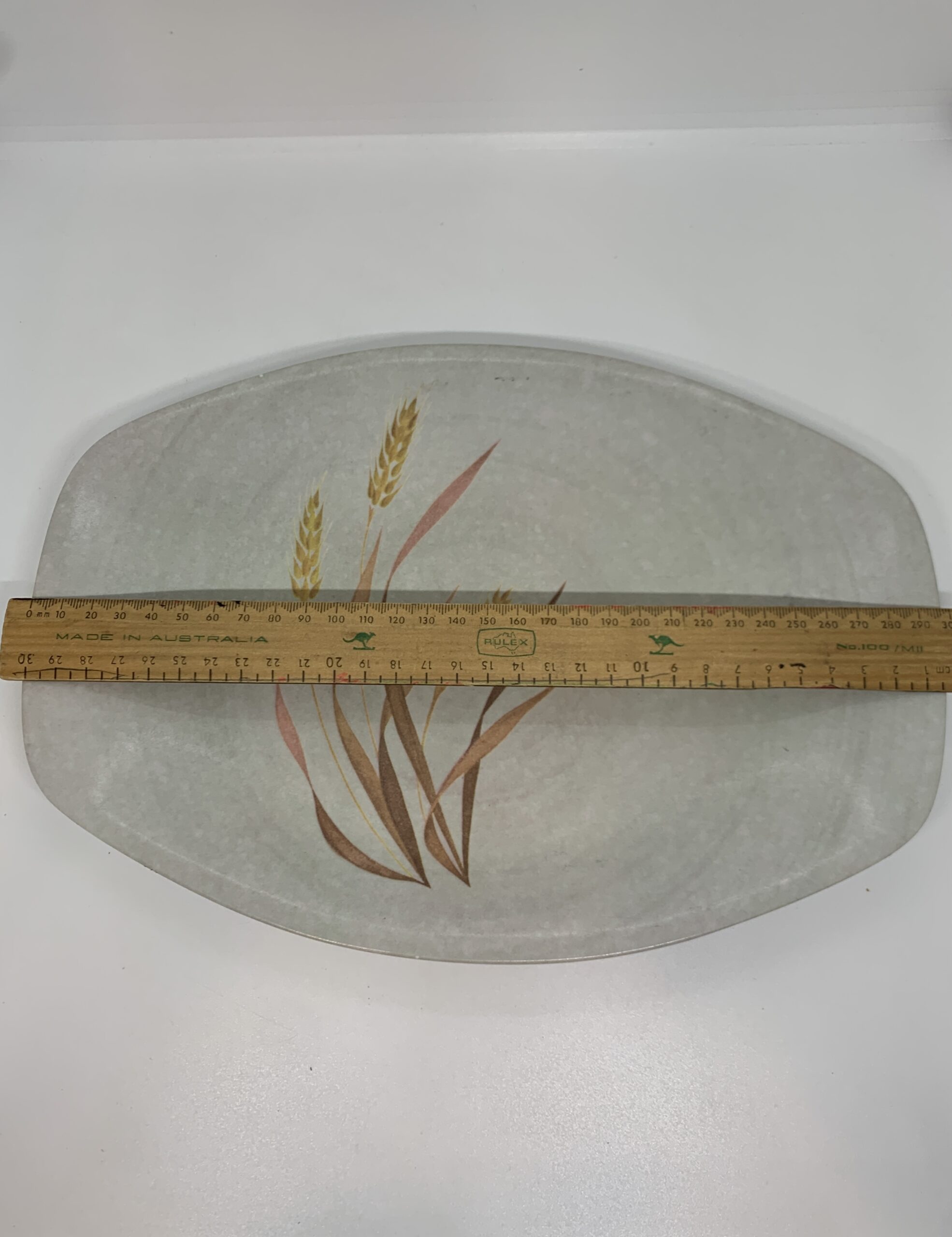 Bessemer Melmac Oval Plate Wheat Pattern 30cm long - Vintage Keepsakes