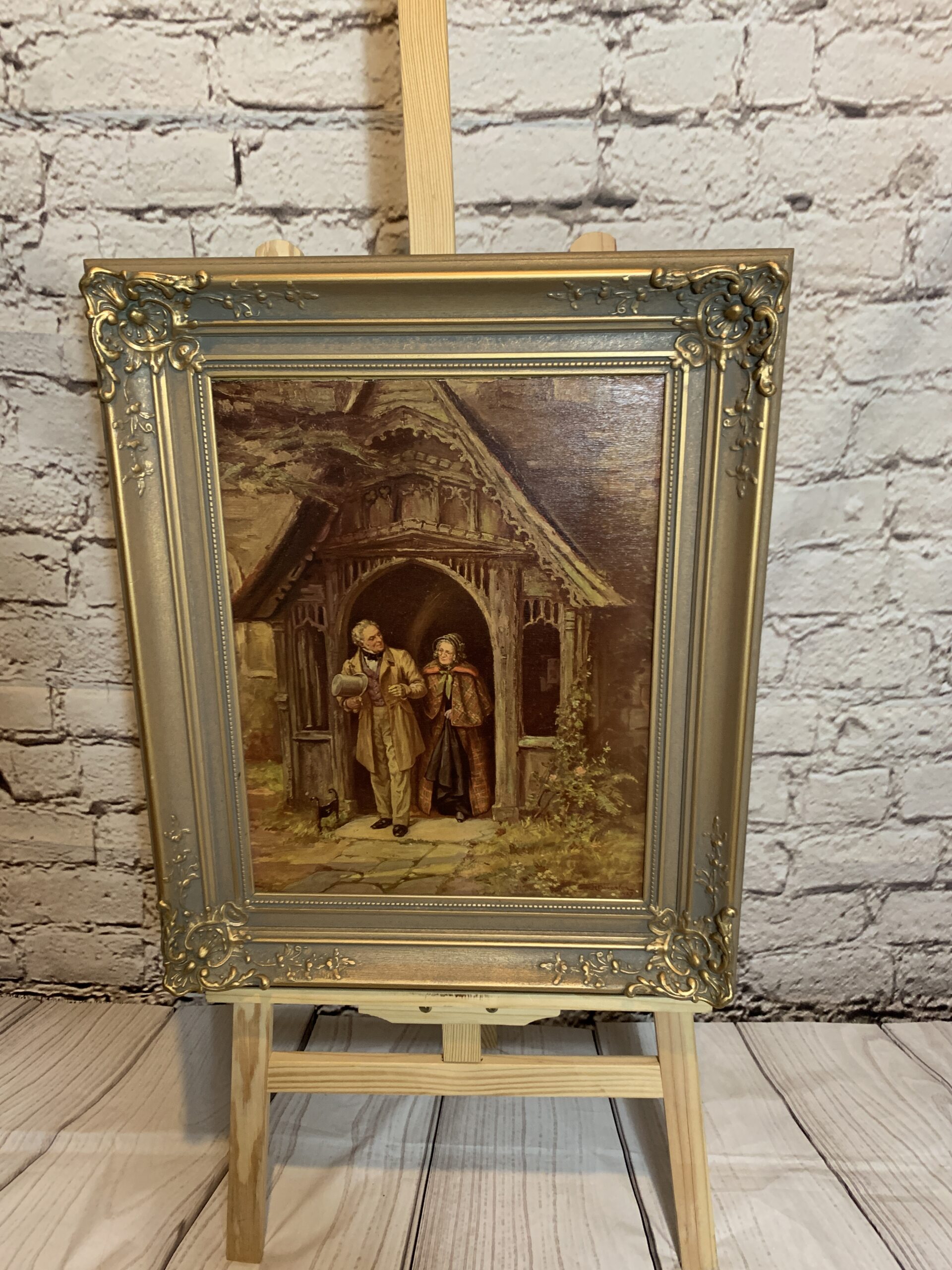 Ornate Gilt Frame of picture by Margaret Dovaston of Old Couple ...