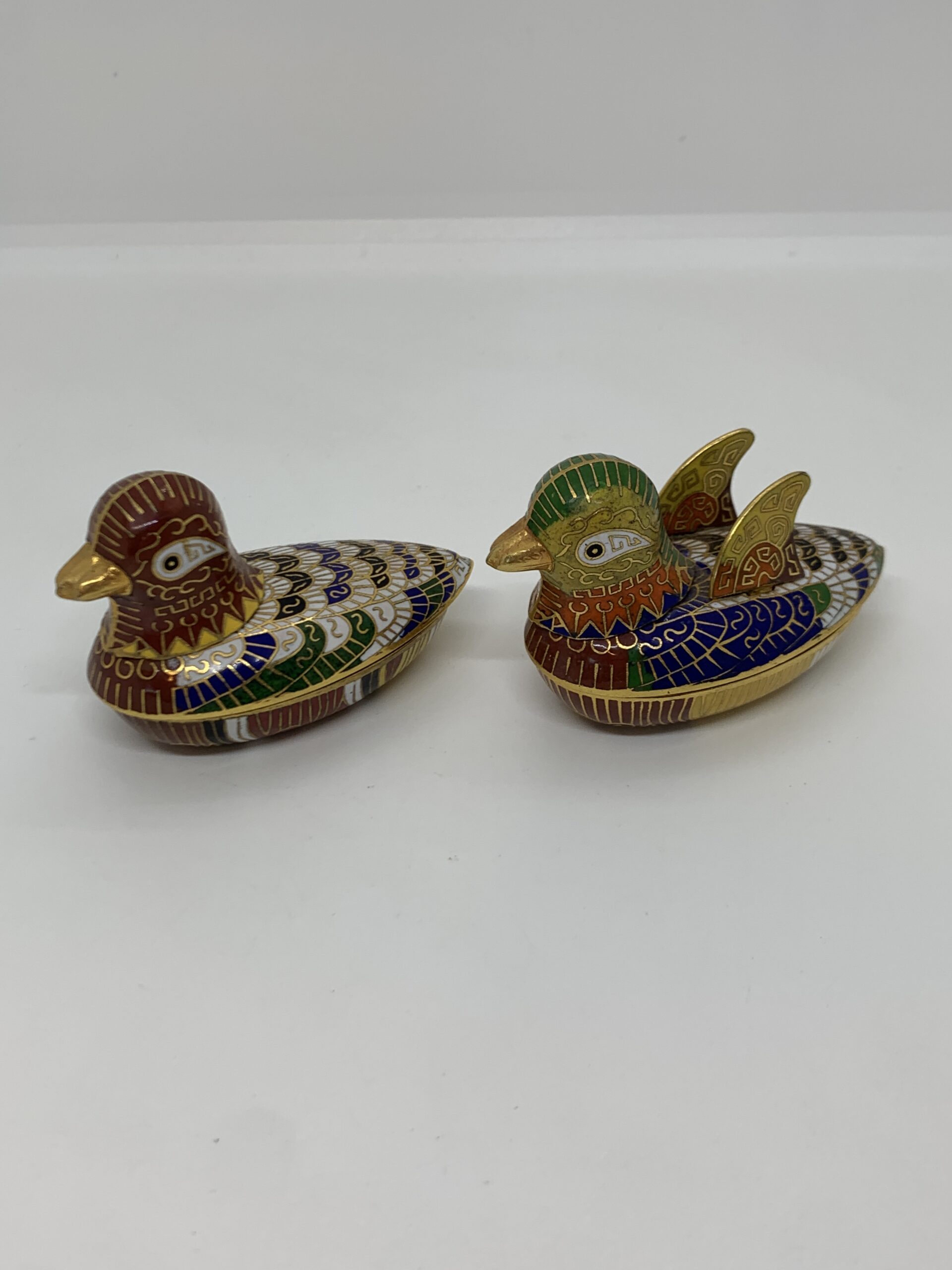 Pair Cloisonne Duck Trinket Boxes - Vintage Keepsakes