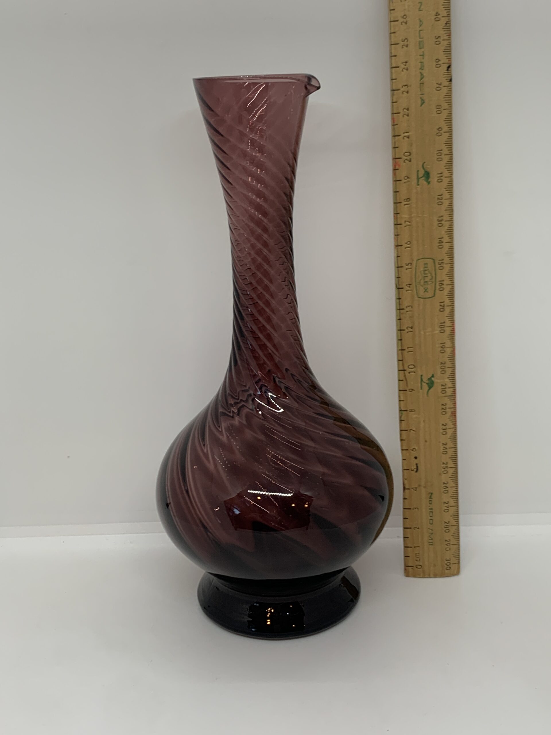 Purple/Amethyst Glass Swirl Bulb Tall Jug 25cm - Vintage Keepsakes