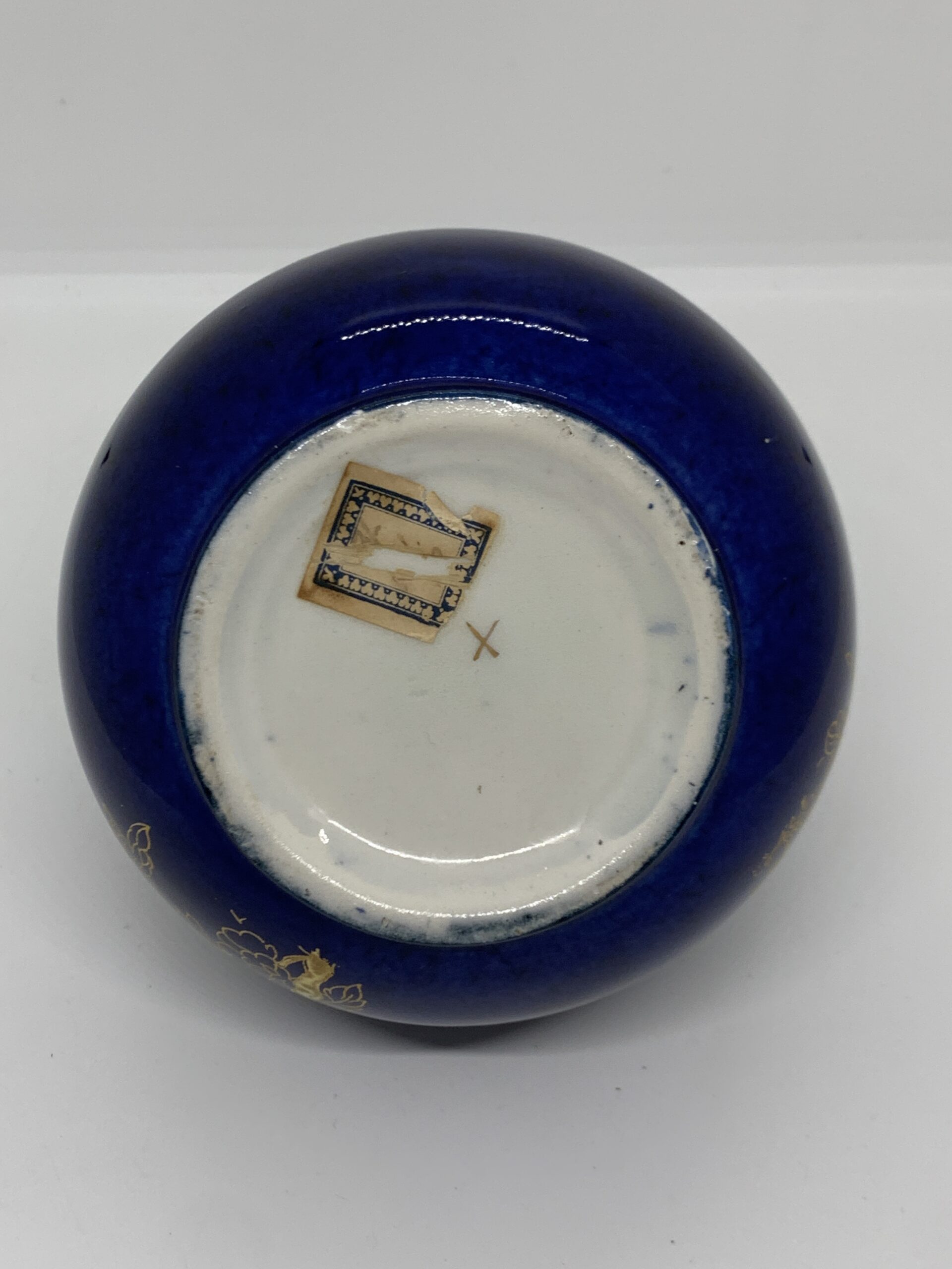 Hand Painted Blue Ceramic Round Vase 12cm high - Vintage Keepsakes