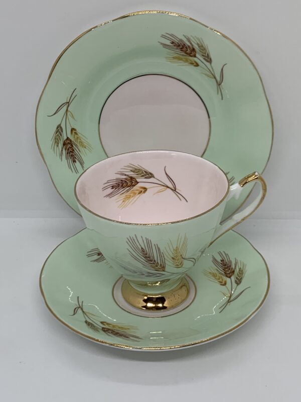 Elizabethan Fine Bone China Green Wheat pattern Trio - Vintage Keepsakes