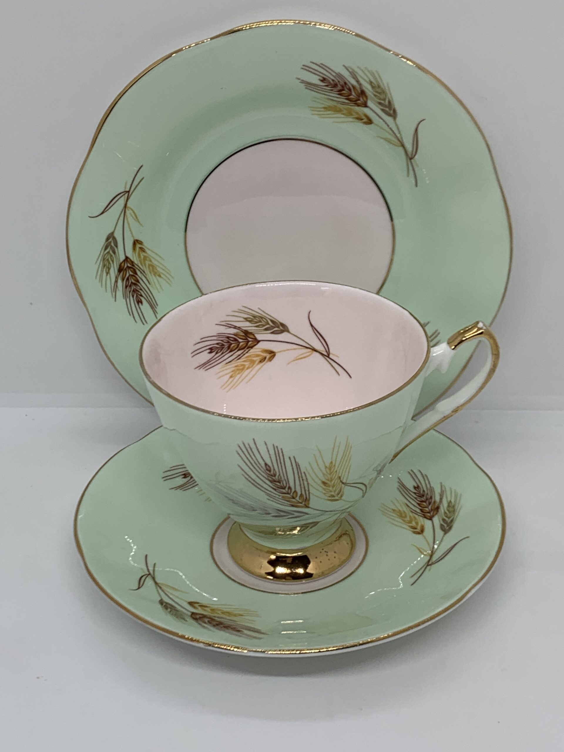 Elizabethan Fine Bone China Green Wheat pattern Trio - Vintage Keepsakes