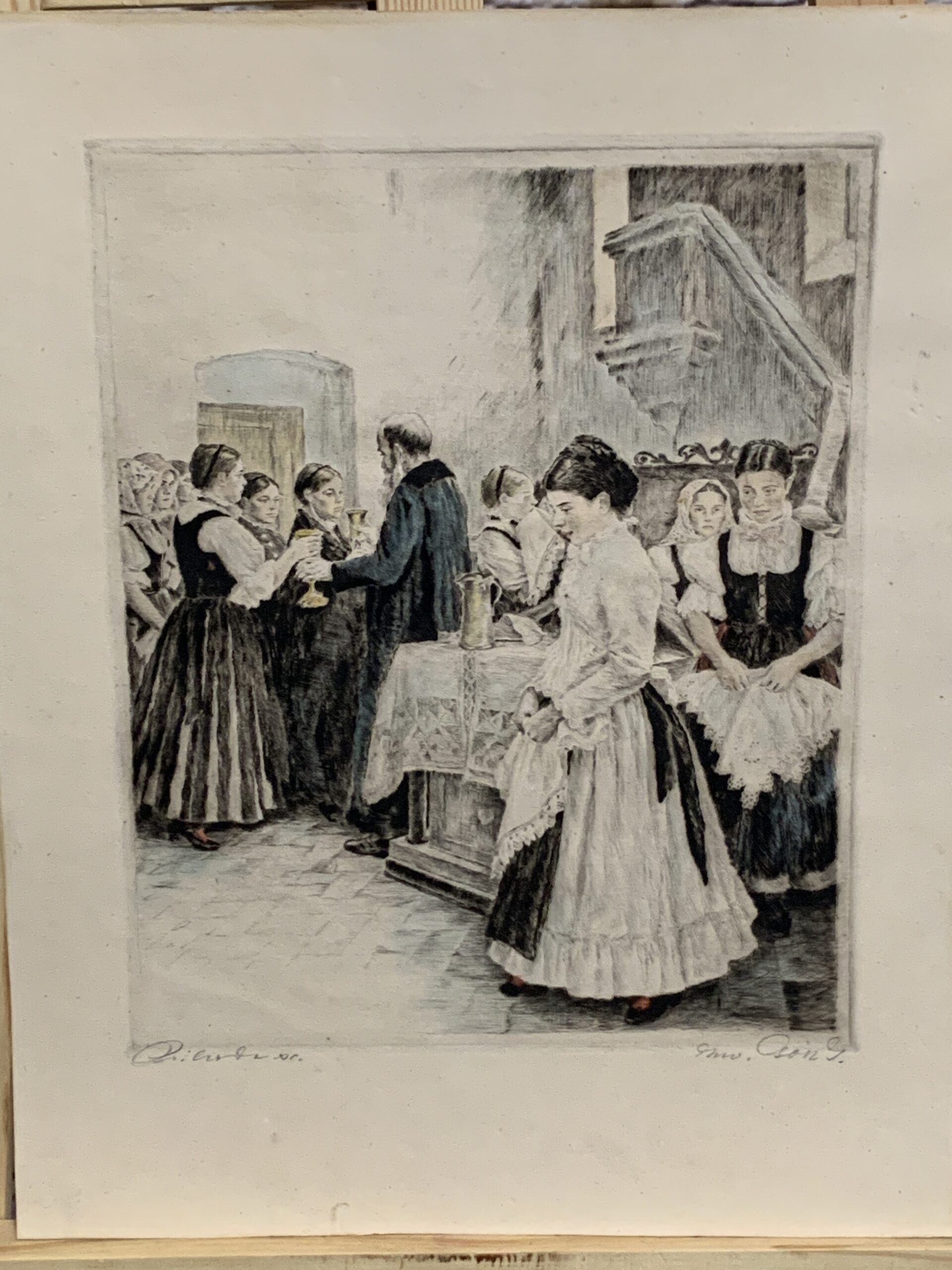 Istvan Csok (1865-1961) hand tinted Etching 43x35cm (unframed ...