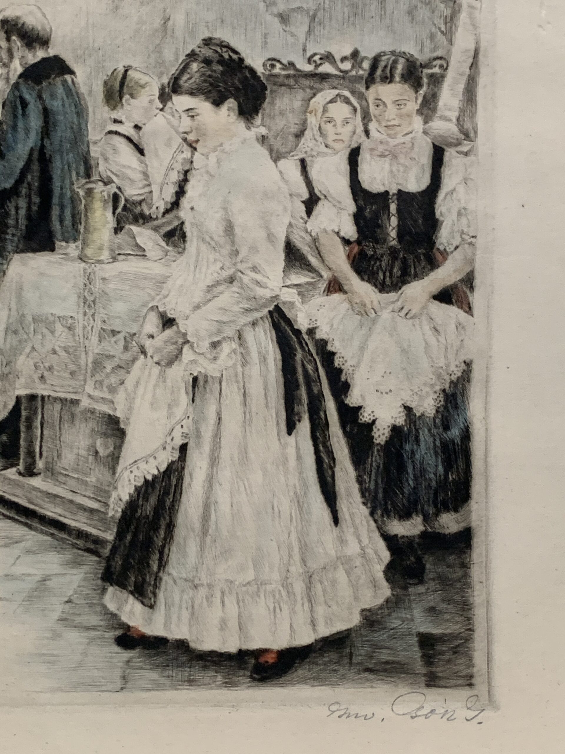 Istvan Csok (1865-1961) hand tinted Etching 43x35cm (unframed ...