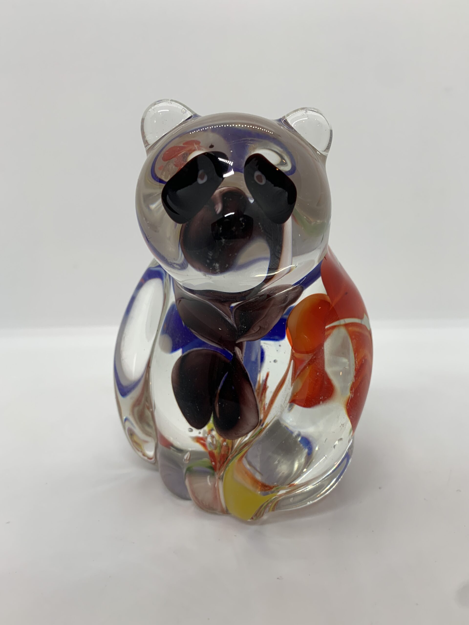 Clear Art Glass Panda with Internal Florals 11cm - Vintage Keepsakes