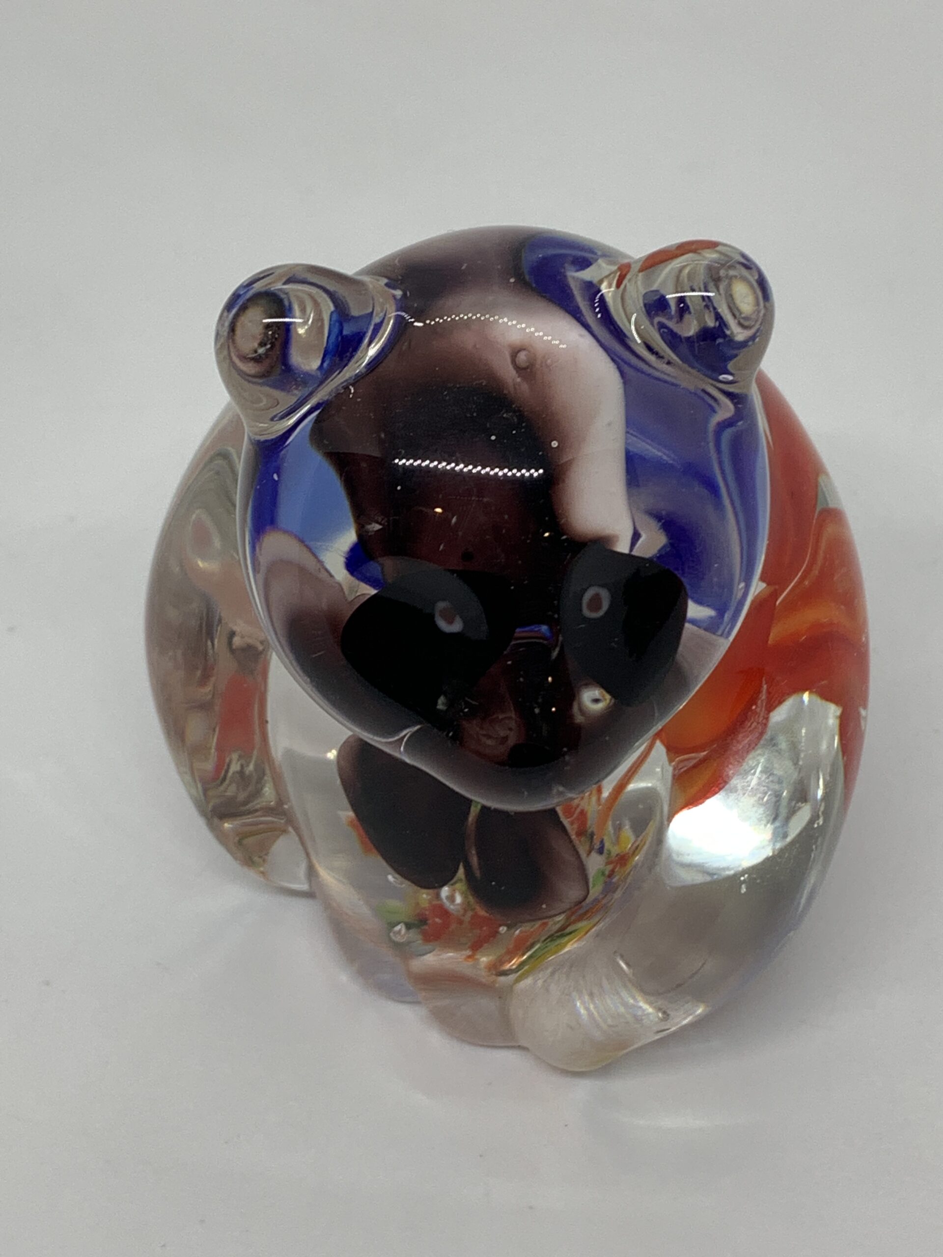 Clear Art Glass Panda with Internal Florals 11cm - Vintage Keepsakes