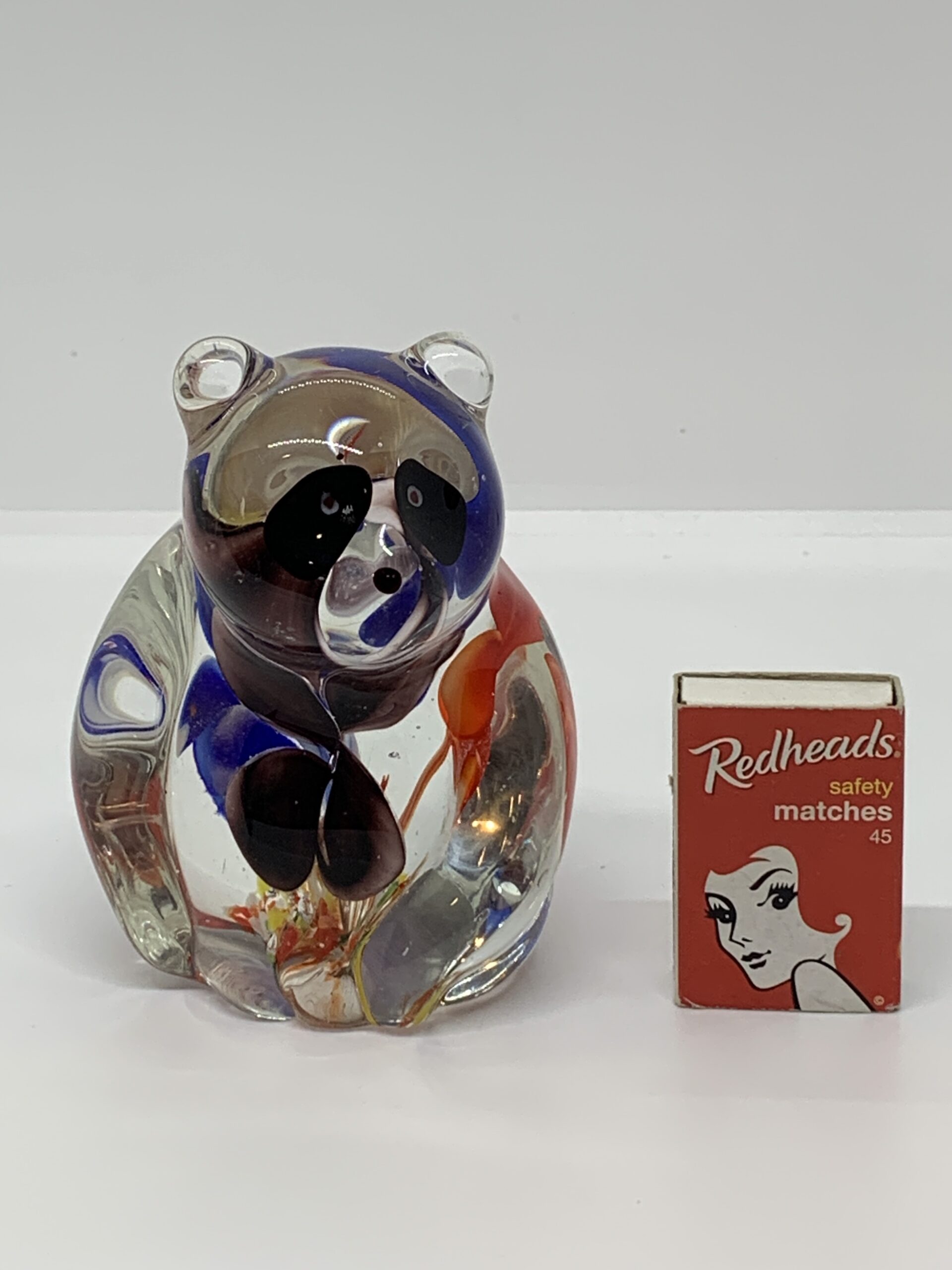 Clear Art Glass Panda with Internal Florals 11cm - Vintage Keepsakes