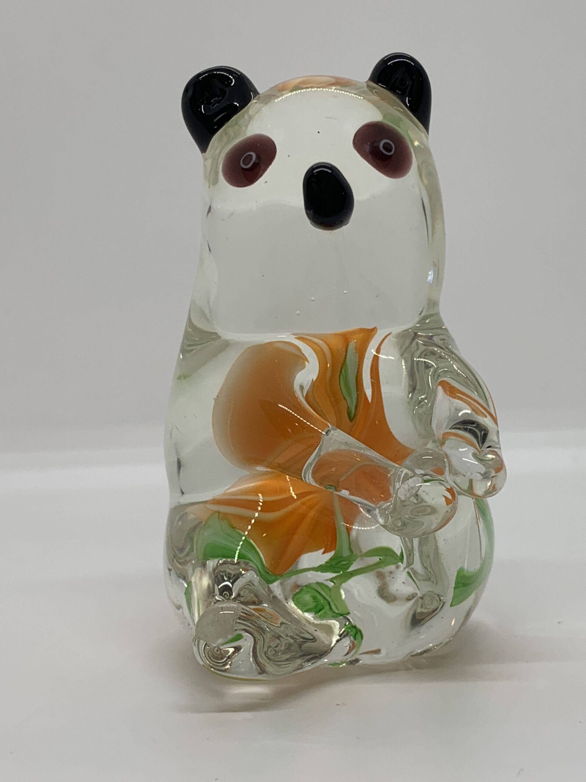 Clear Art Glass Panda with Orange Floral inside - 9cm high - Vintage ...