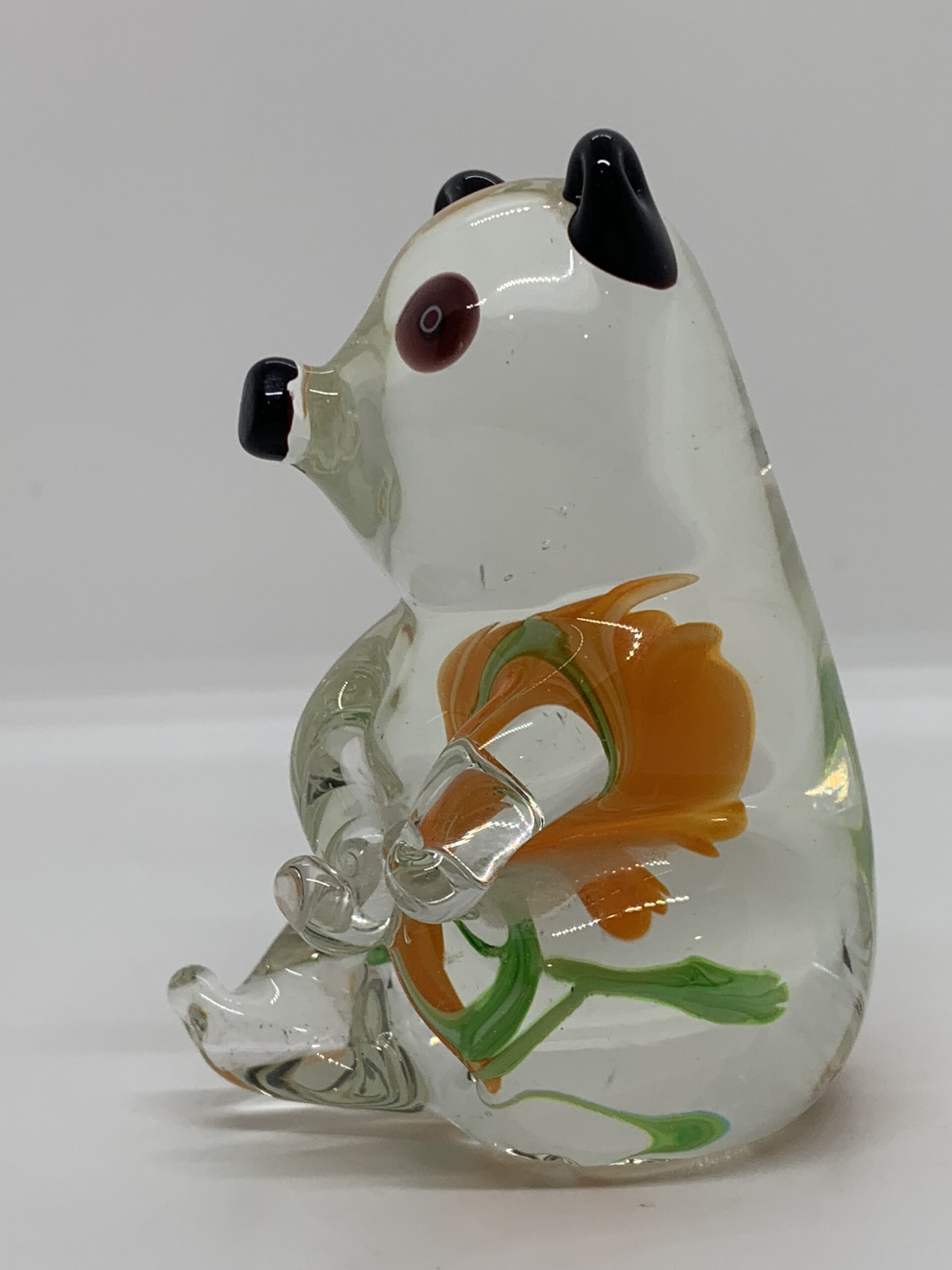 Clear Art Glass Panda with Orange Floral inside - 9cm high - Vintage ...
