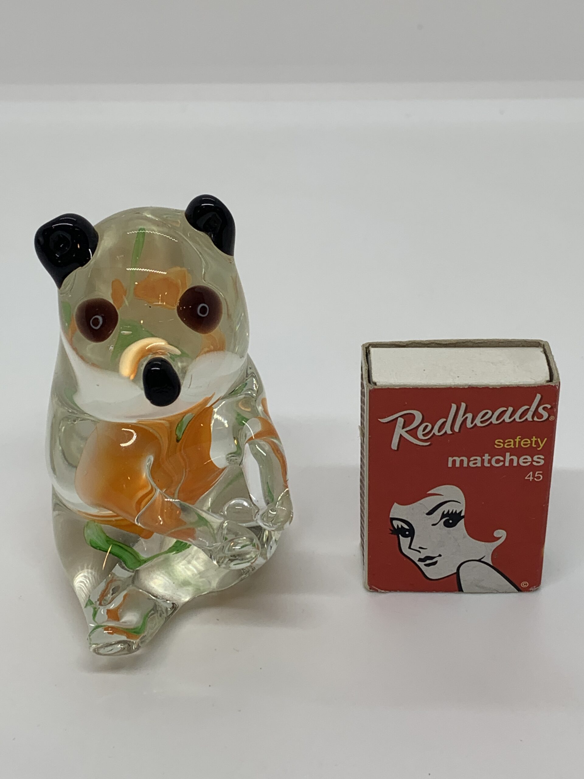 Clear Art Glass Panda with Orange Floral inside - 9cm high - Vintage ...