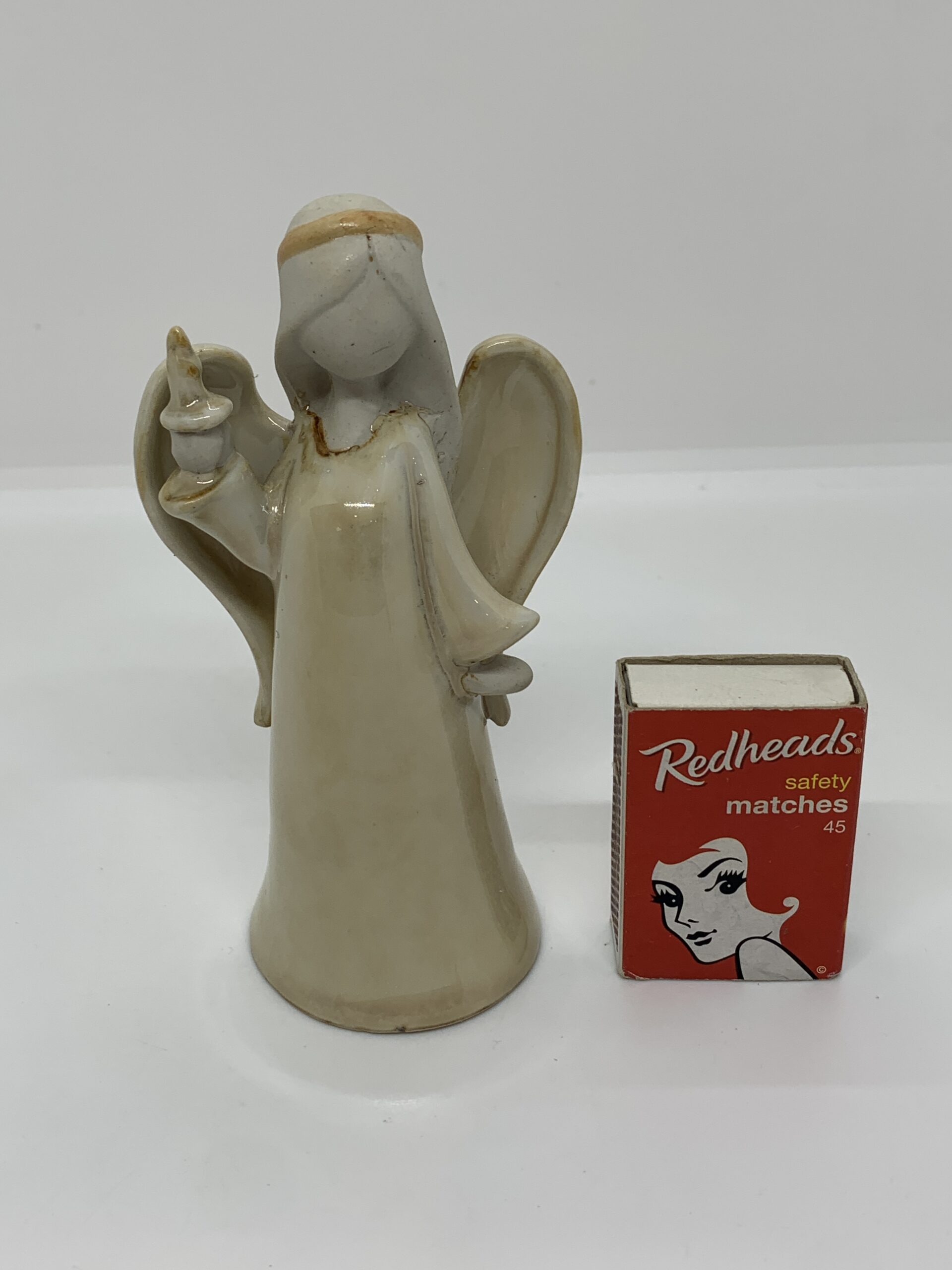Vintage Pottery Angel with Candle Bell - 13cm - Vintage Keepsakes