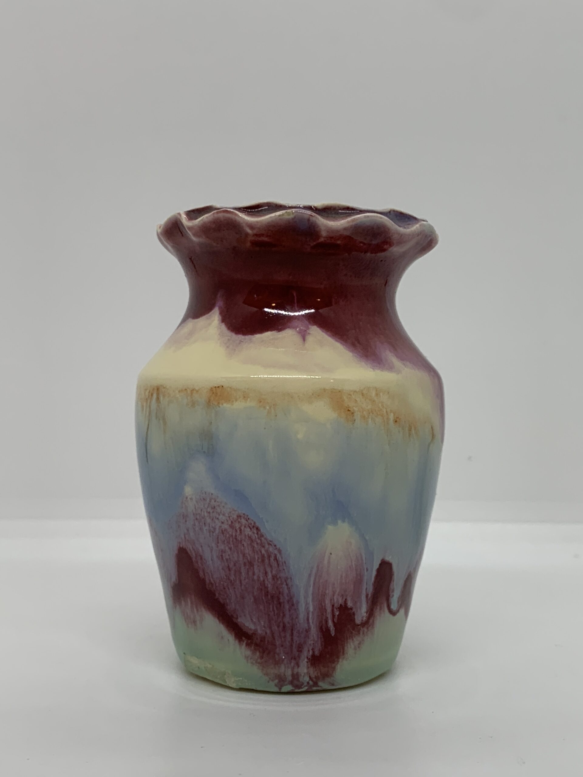 Small Australian Pottery Pinched Fringed Rim Vase 9cm high - Vintage Keepsakes