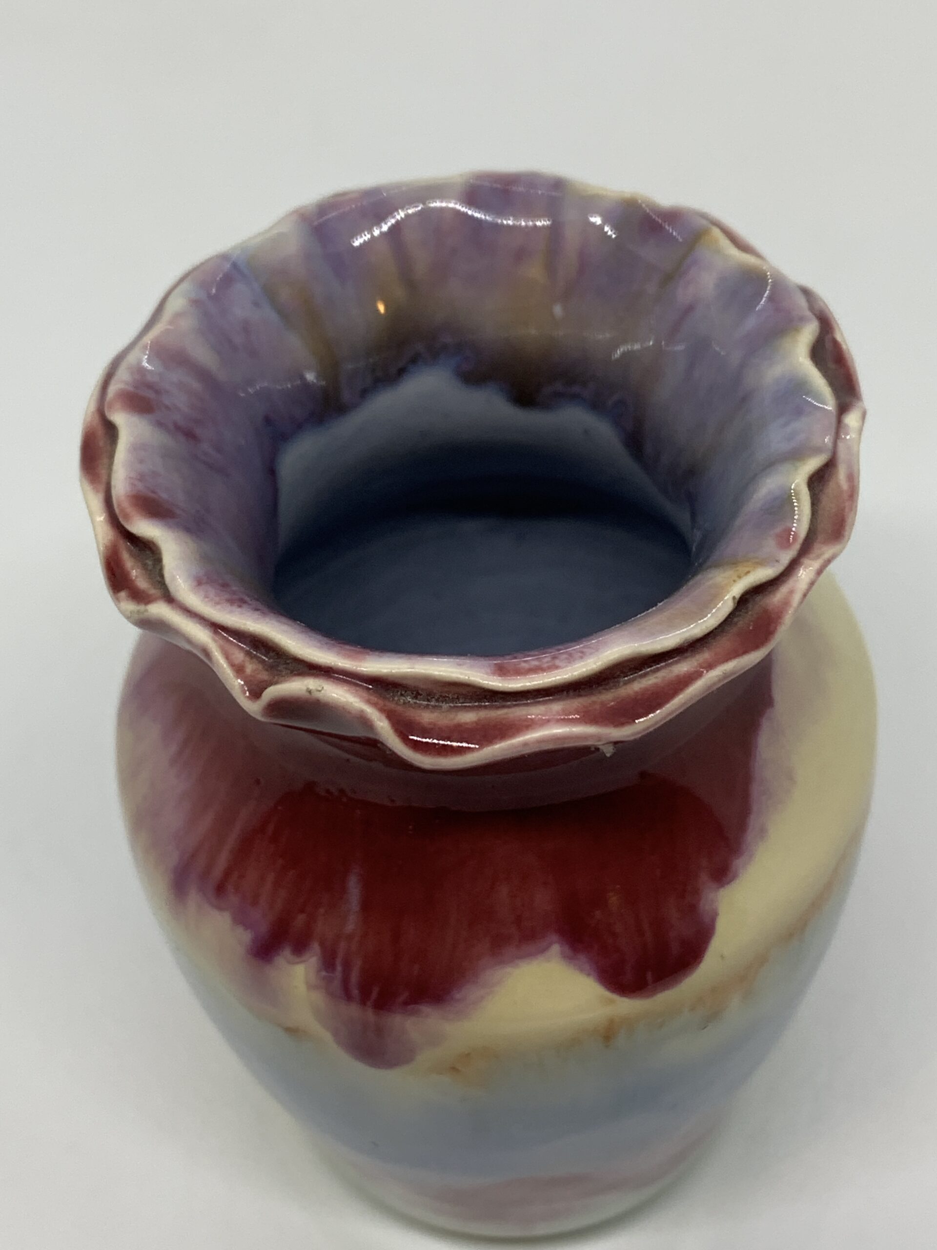 Small Australian Pottery Pinched Fringed Rim Vase 9cm high - Vintage Keepsakes