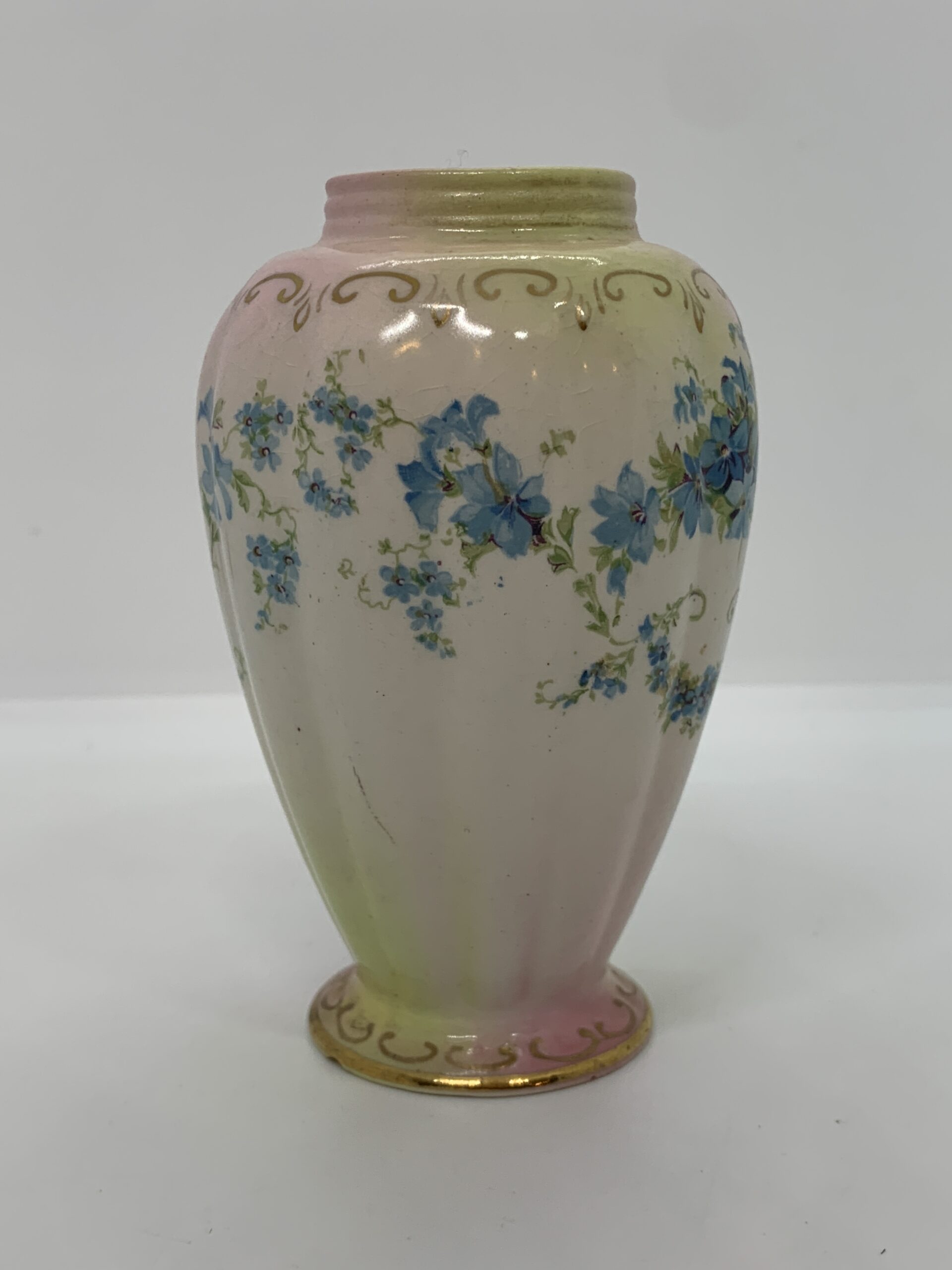 Devon Ware Fieldings Hand Painted Ribbed Vase 11cm (chip to base ...