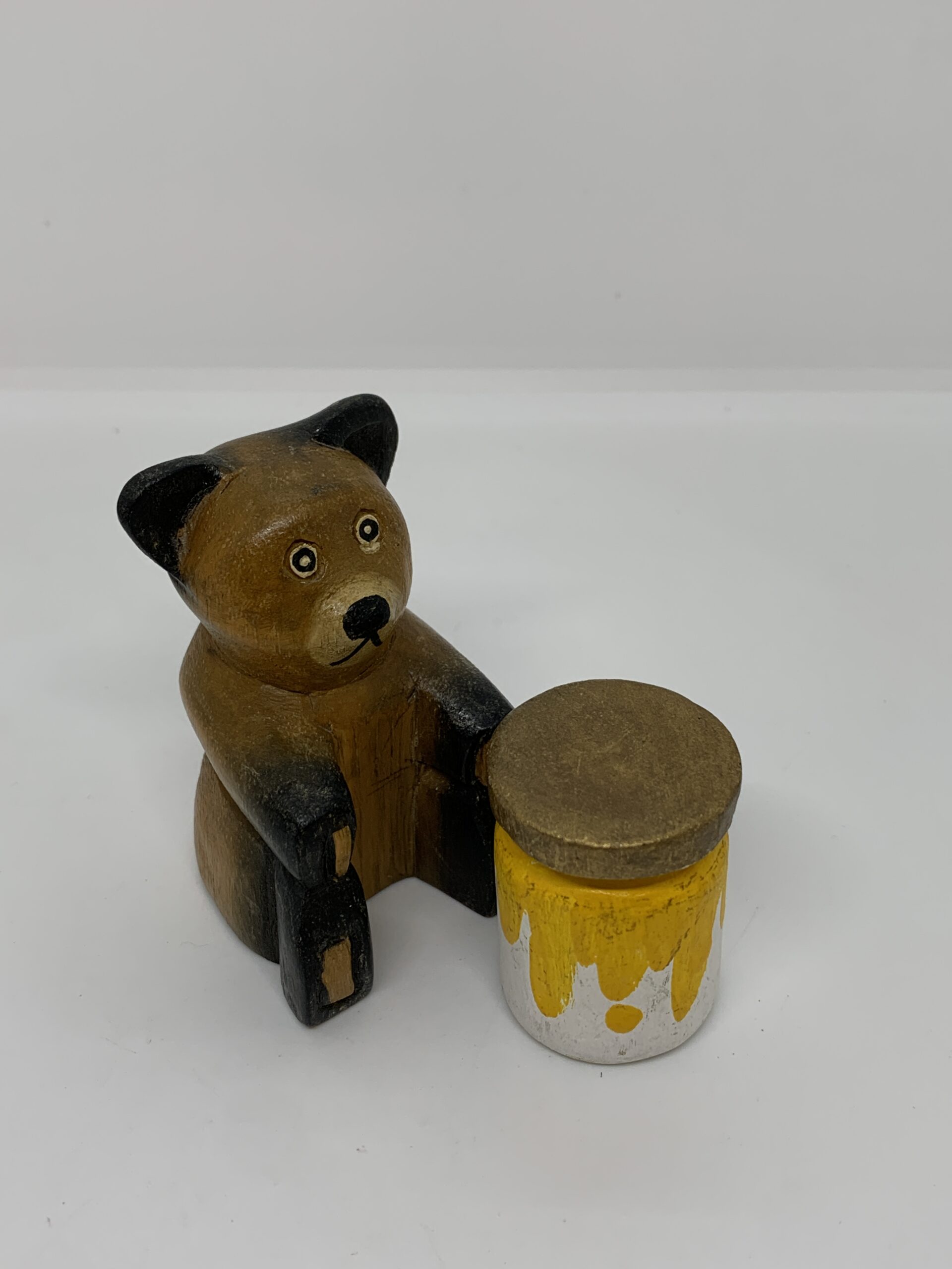 Wooden Bear and Wooden Honey Pot 9cm high - Vintage Keepsakes