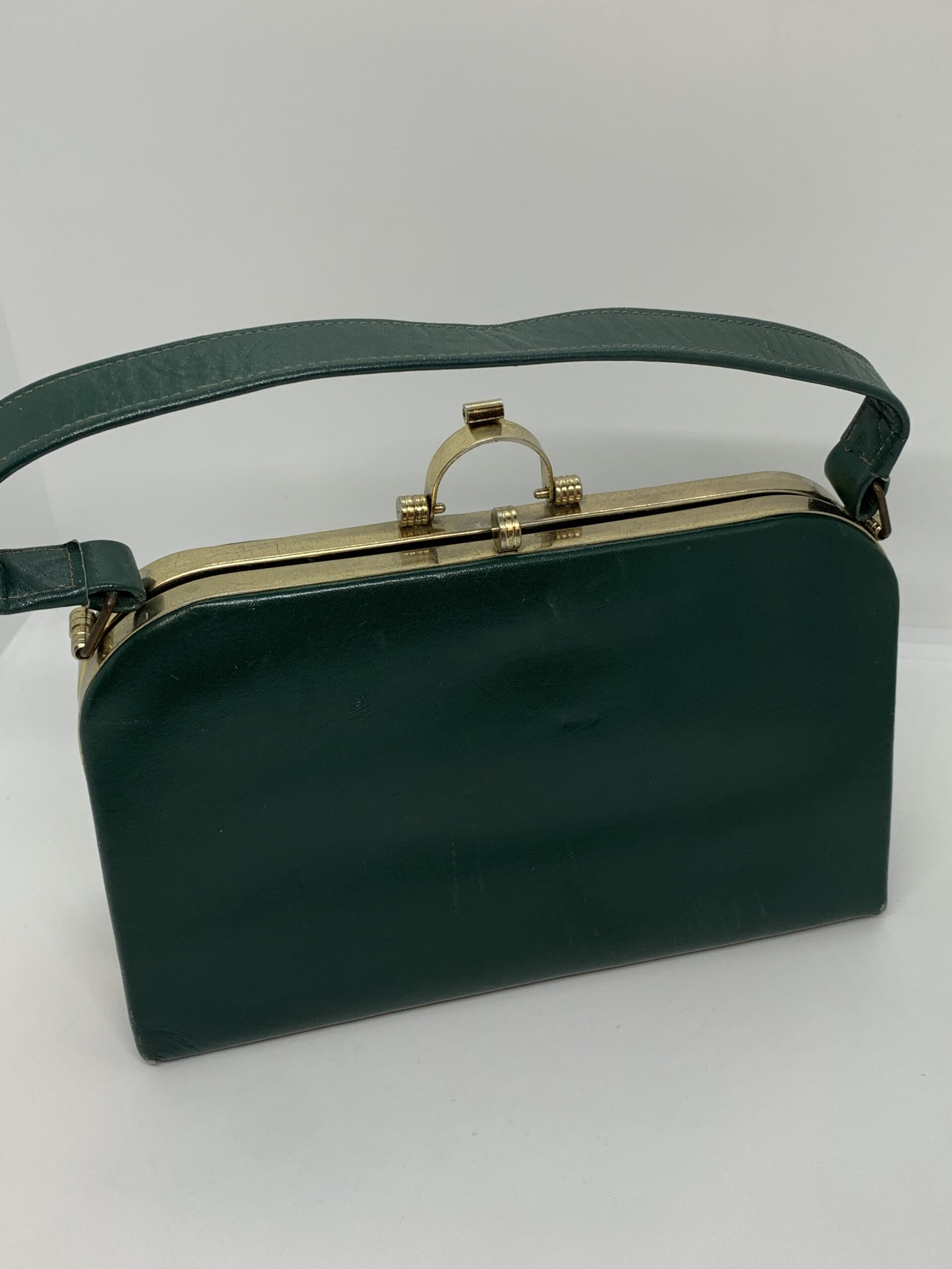 Vintage Green Leather Framed Handbag by Drews Pty Ltd (14x22cm ...