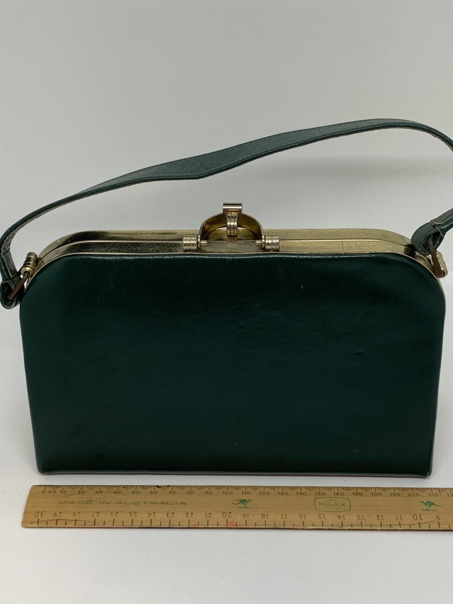 Vintage Green Leather Framed Handbag by Drews Pty Ltd (14x22cm ...