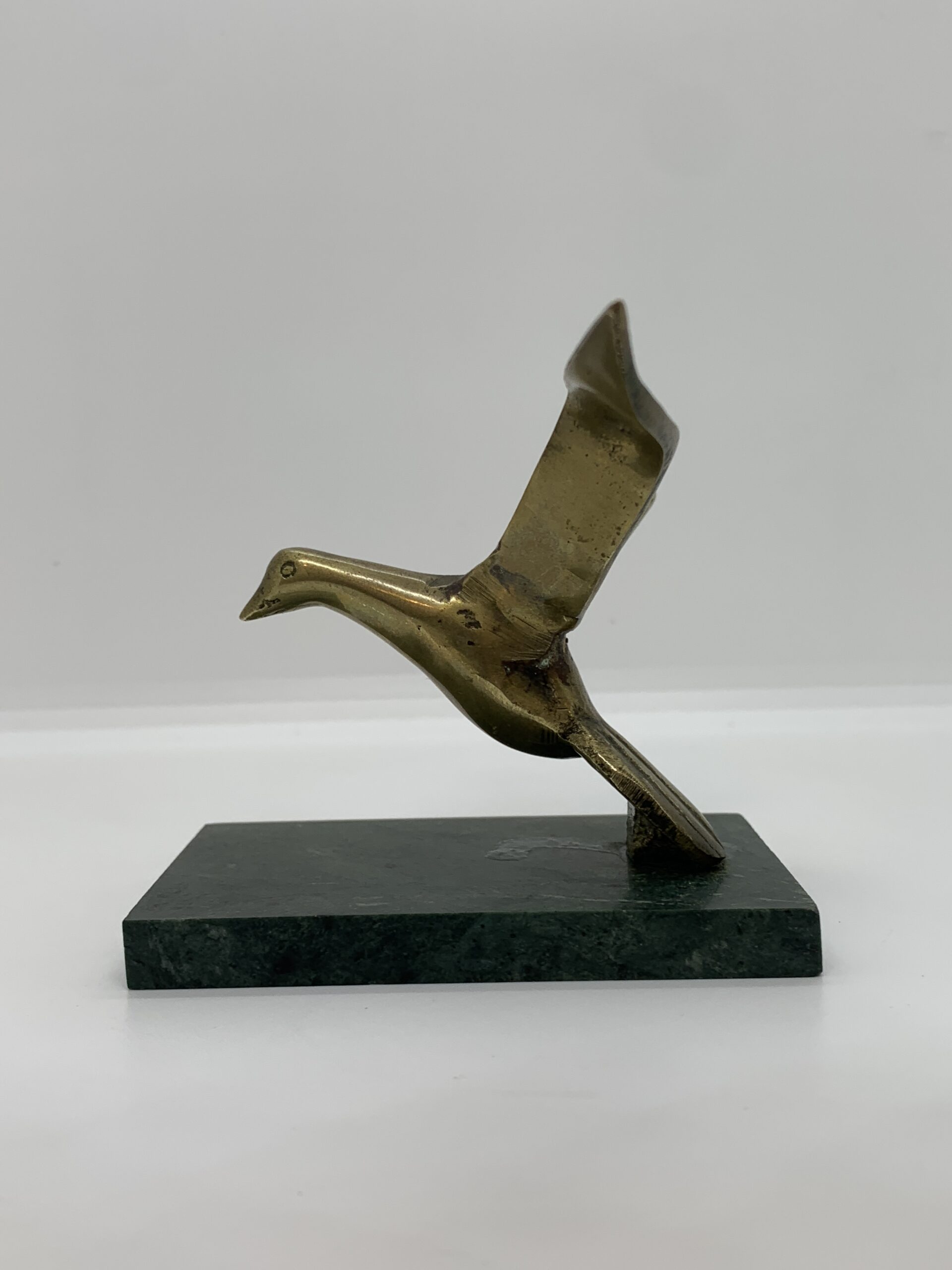 Vintage Brass Seagull on Green Marble Base Sculpture 9cm (broken wing ...