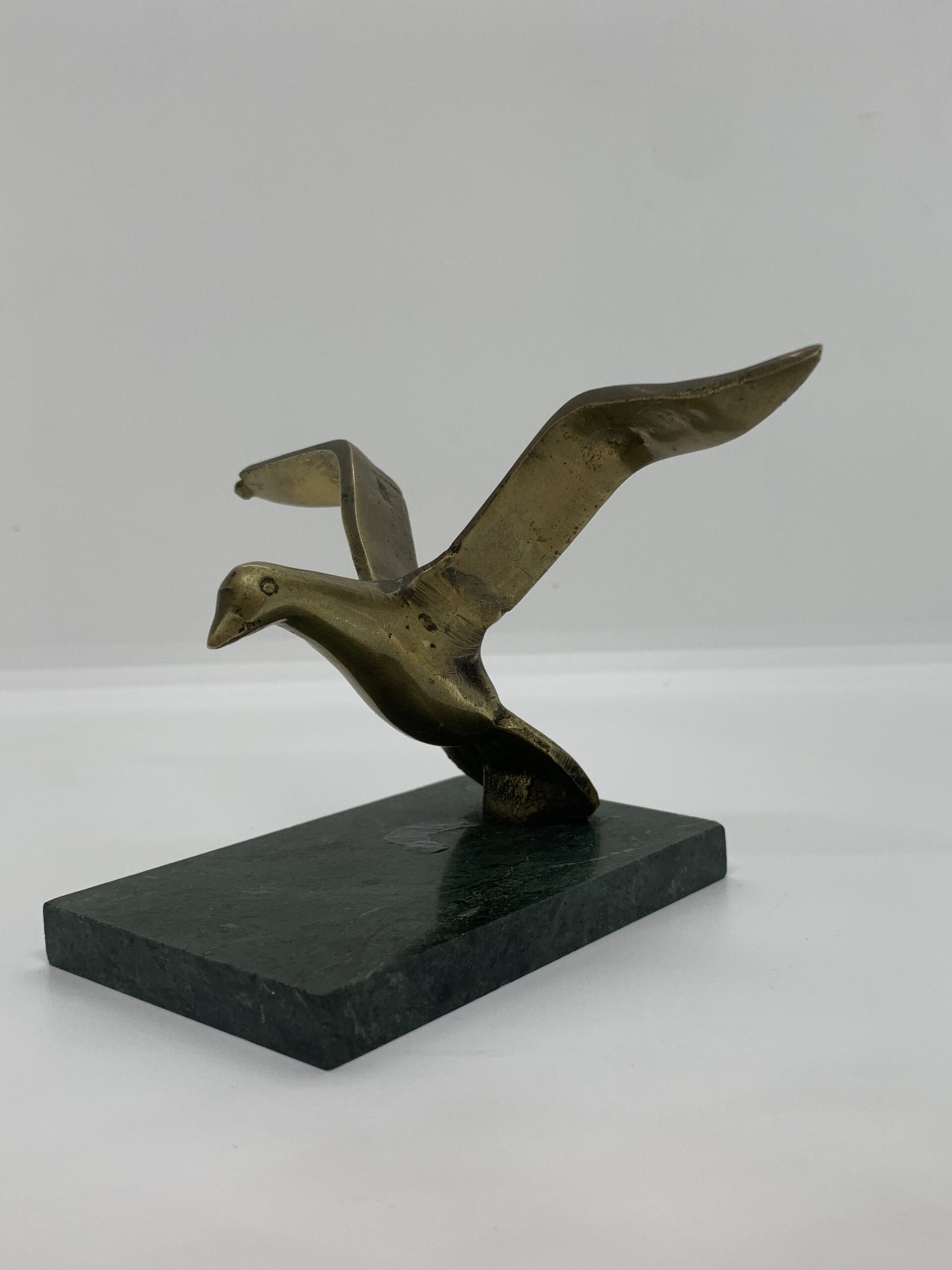 Vintage Brass Seagull on Green Marble Base Sculpture 9cm (broken wing ...