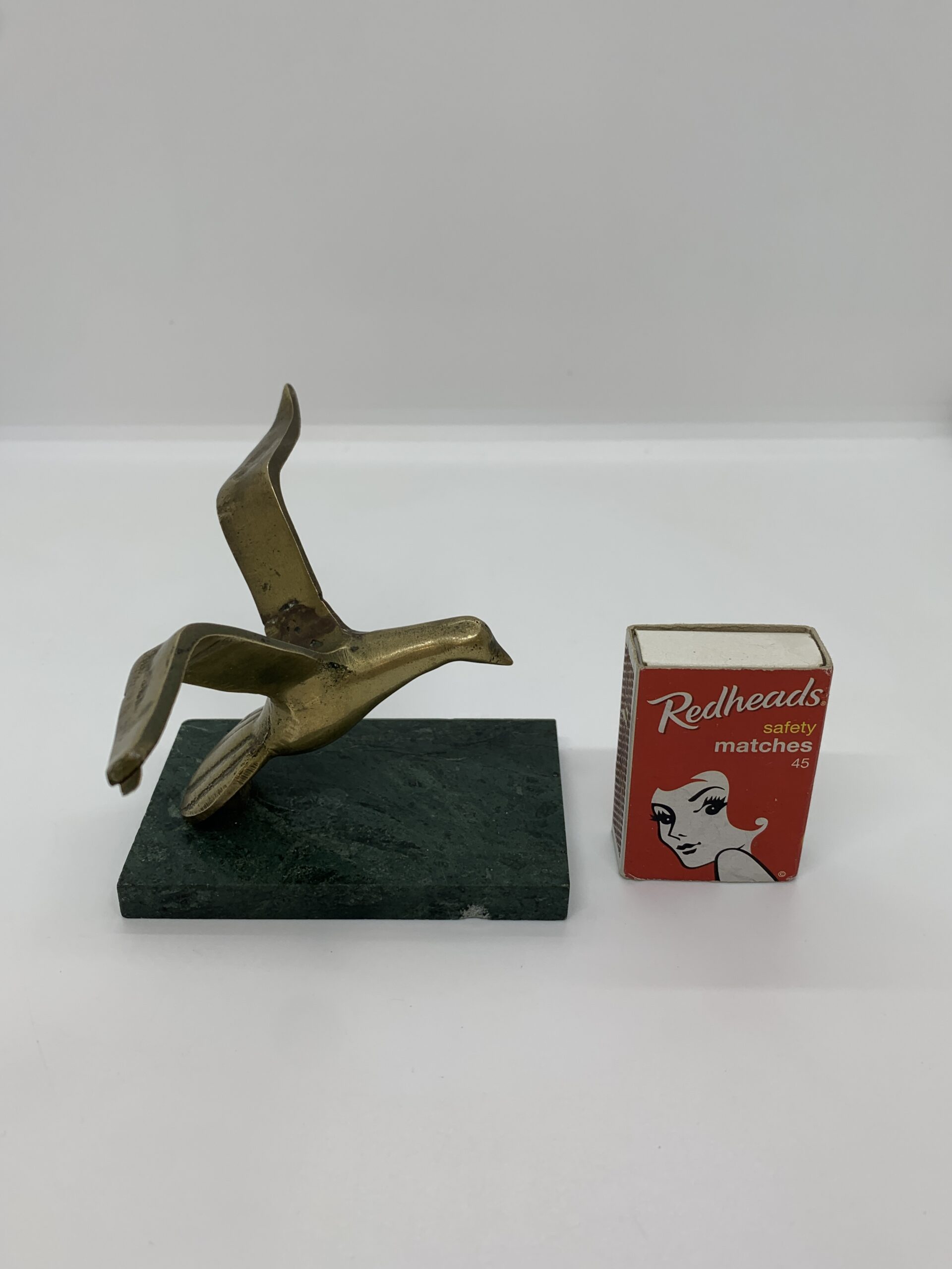 Vintage Brass Seagull on Green Marble Base Sculpture 9cm (broken wing ...
