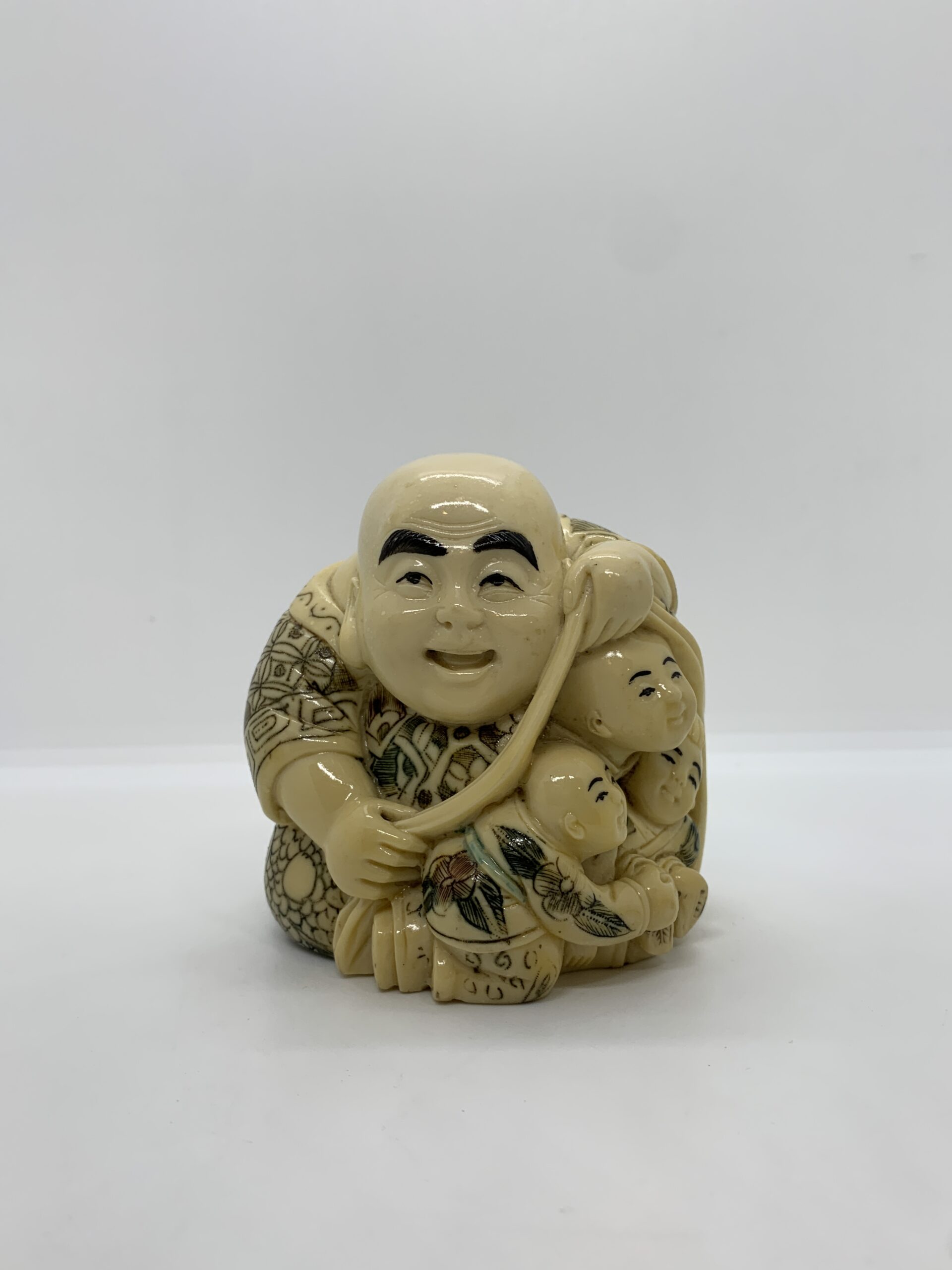 Inked Resin Buddha Hiding Children (hand painted and marked to base ...